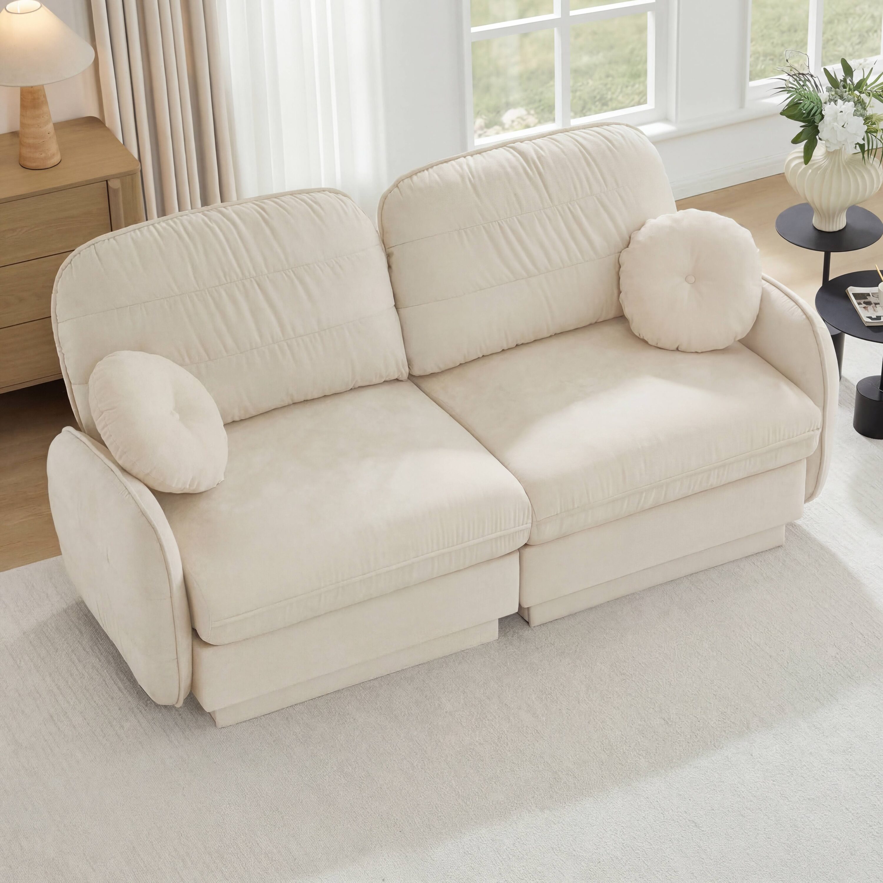 Horizons Prime 73 inch Cream Beige Chenille Cloud Loveseat Sofa with ...