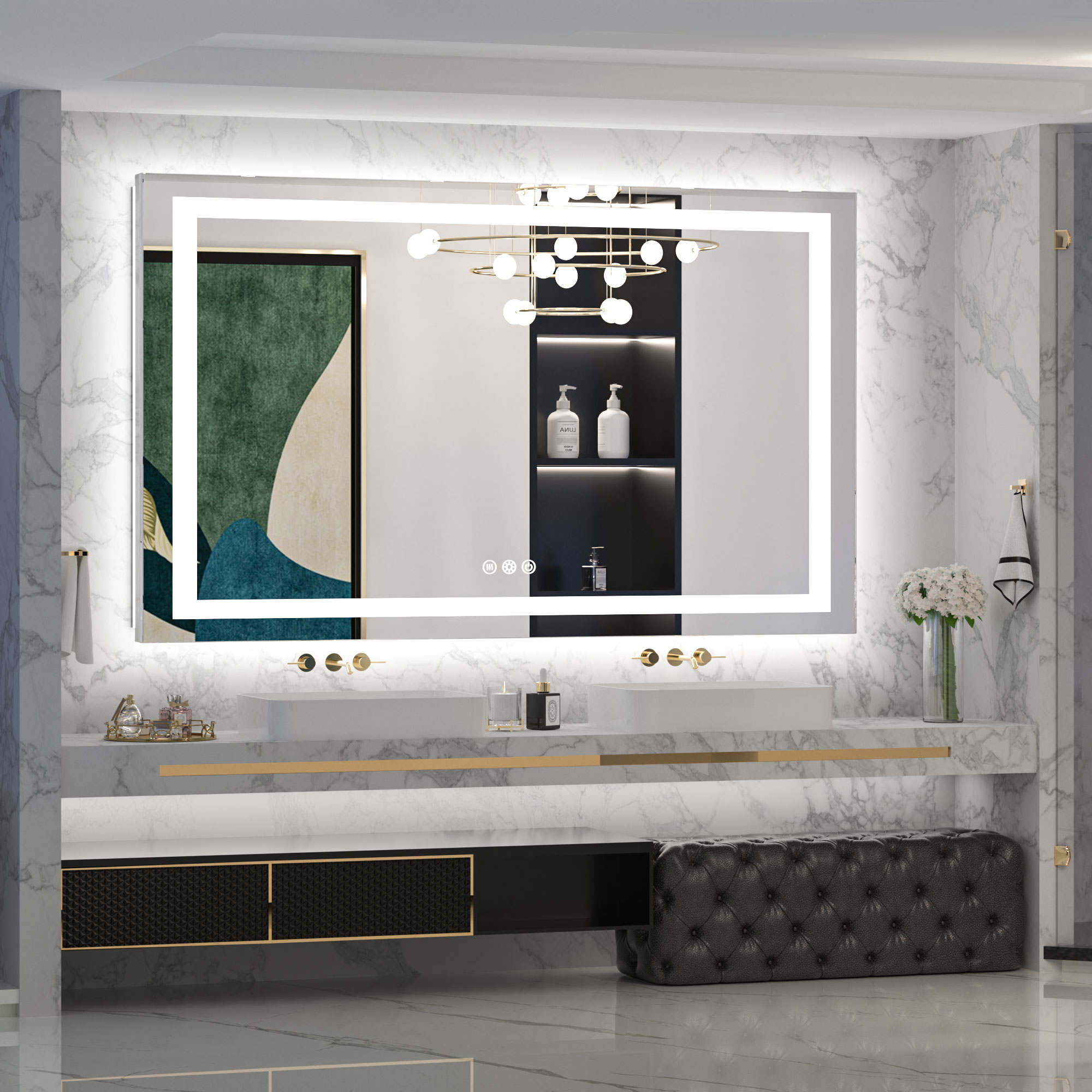 TETOTE 60 x 36 in Polished Frameless Rectangle Dimmable LED Lighted ...