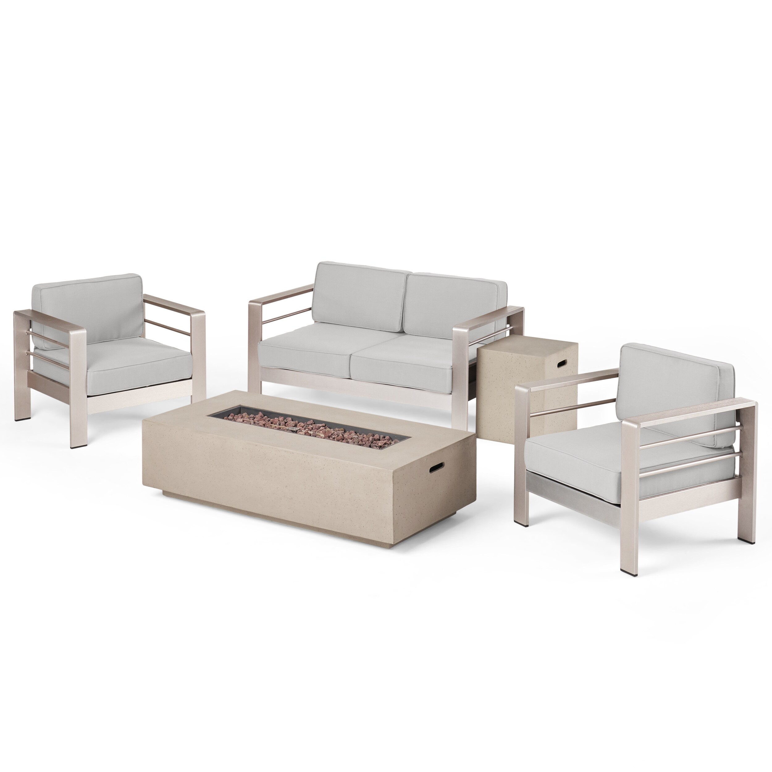 Christopher Knight Home Cape Coral 5 piece Patio Fire Pit Chat Set-Cast ...