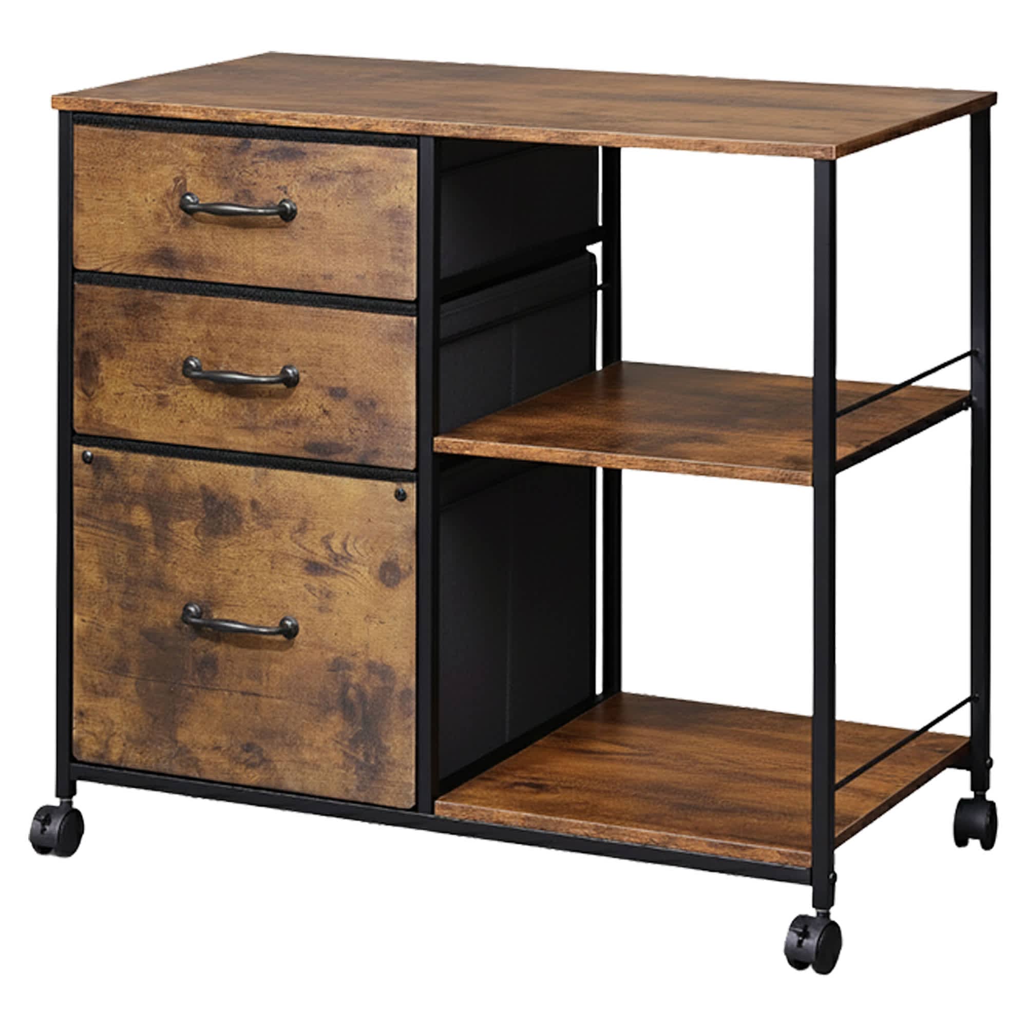 Etokfoks 3 Drawer Mobile File Cabinet with Open Storage Shelf and ...