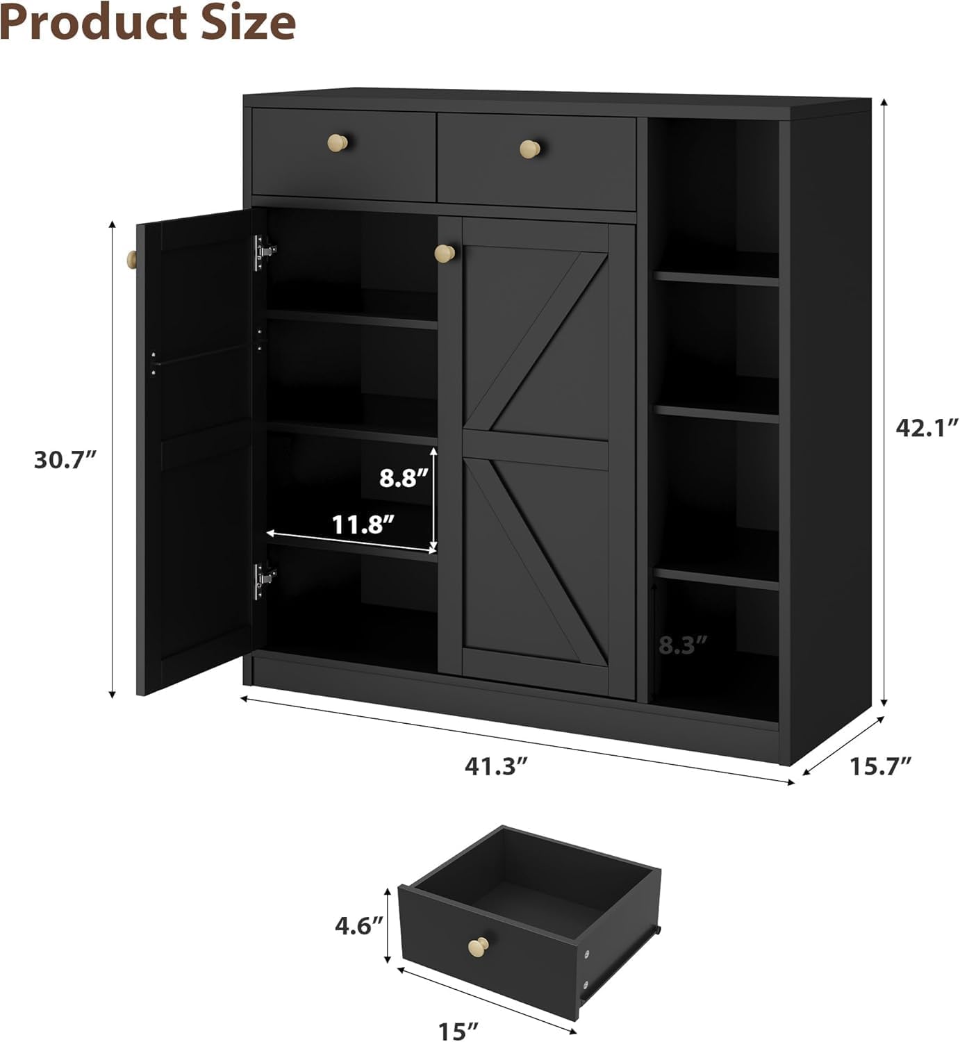 Garvee Shoe Storage Cabinet with Doors and Drawers 42 in Tall Modern ...