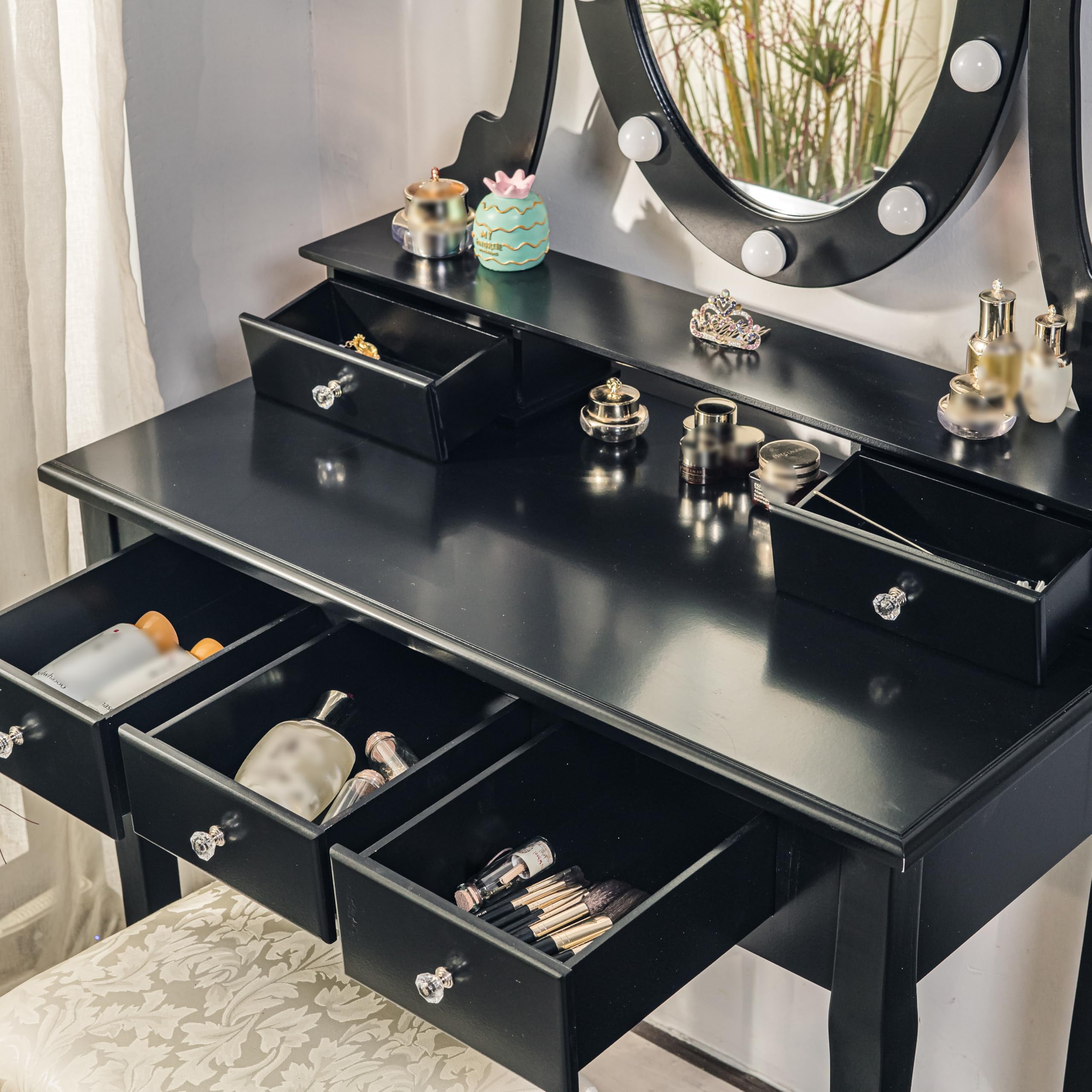 Garvee Modern Girls Makeup Vanity Desk With Lights Rotatable Mirror ...