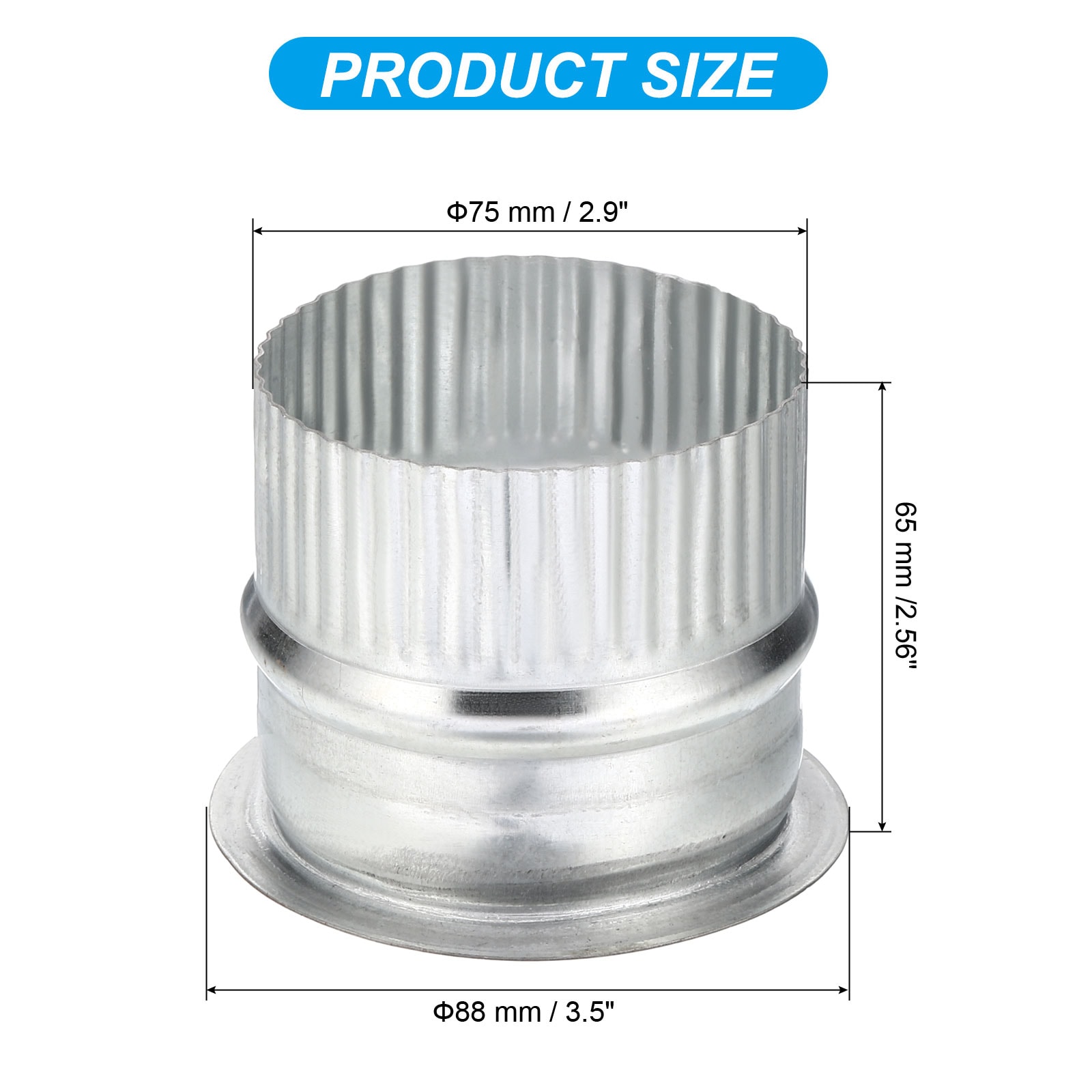 PATIKIL 3 Inch Duct Collar 1 Pcs Duct Connector Flange Galvanized Iron ...