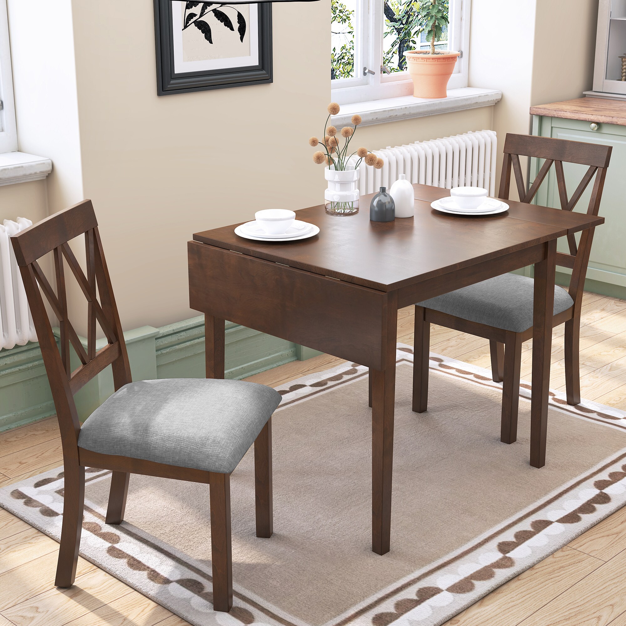 LUXEYARD Extendable Dining Table 4 People Folding Rubberwood Legs in ...