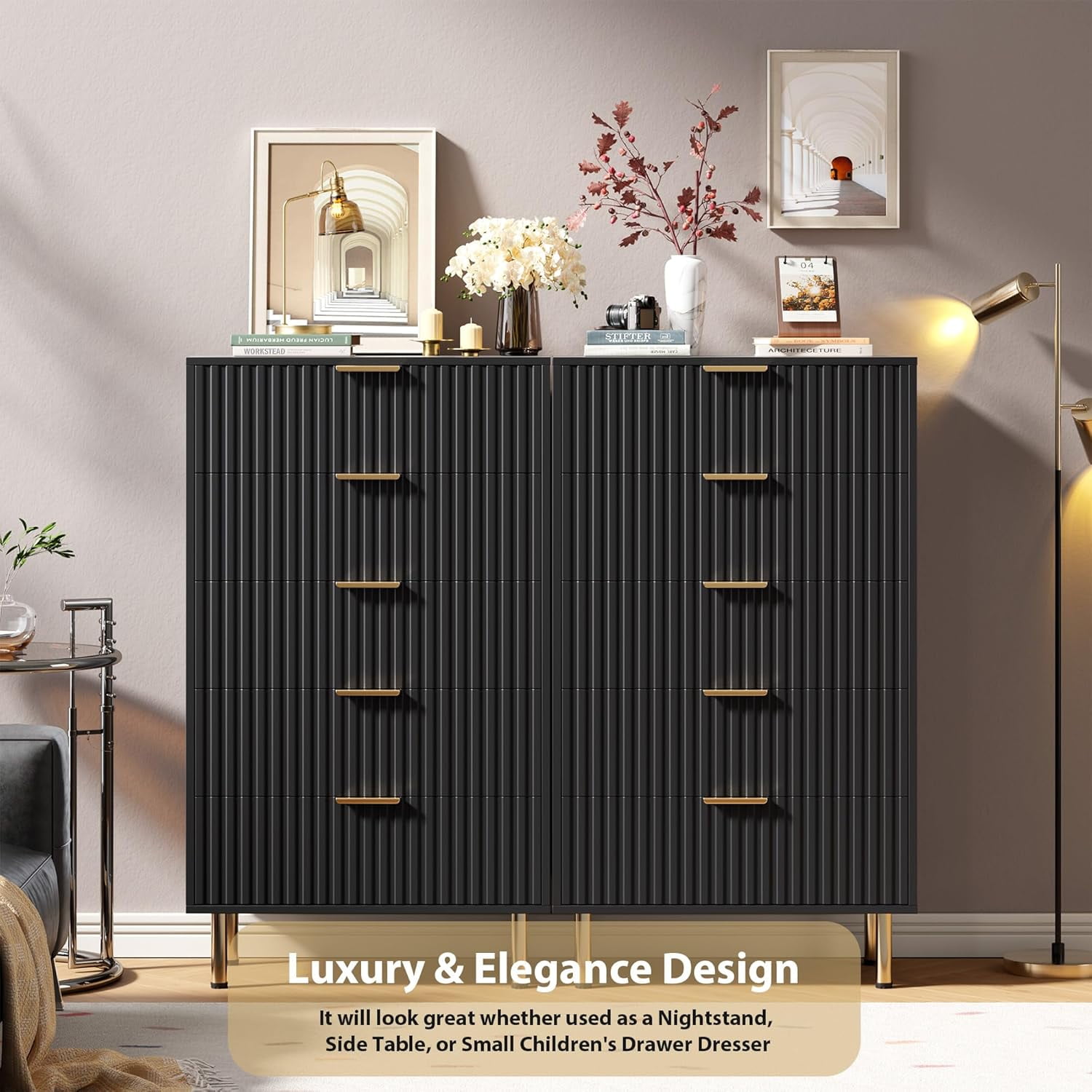 GAOMON 48Inch Tall 5-Drawer Dresser- Fluted Wooden Deep Drawer ...