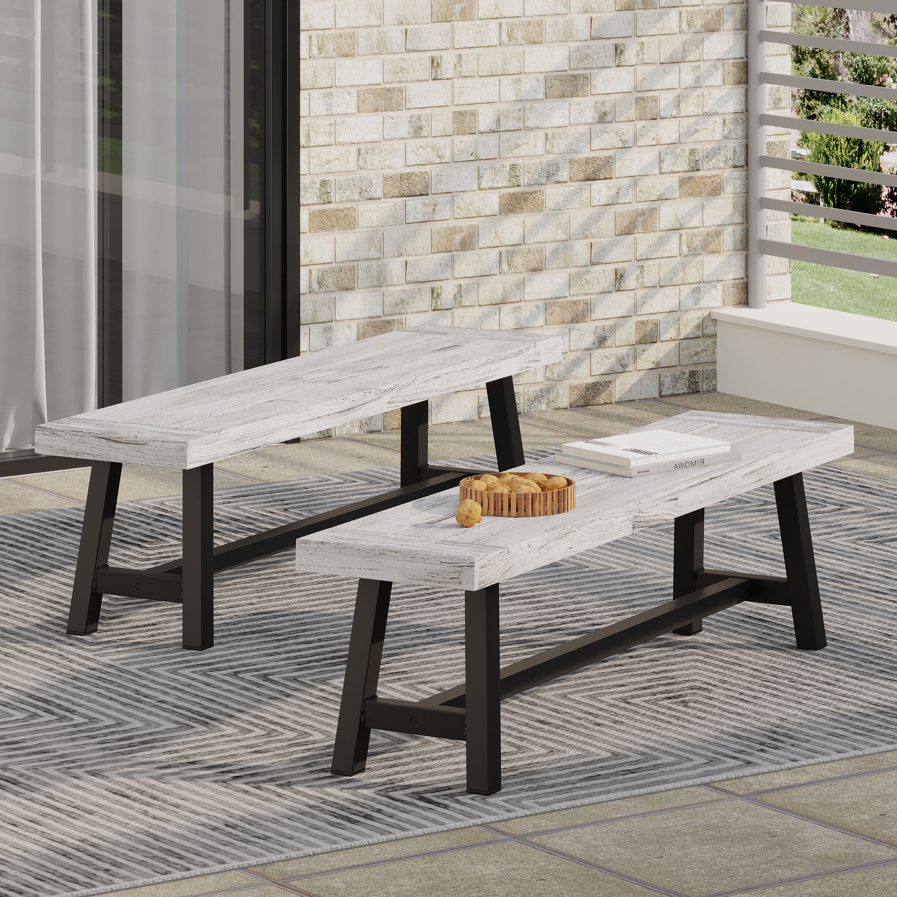 ModernLuxe Assembly Required Outdoor Carlisle Benches Sandblasted Light ...