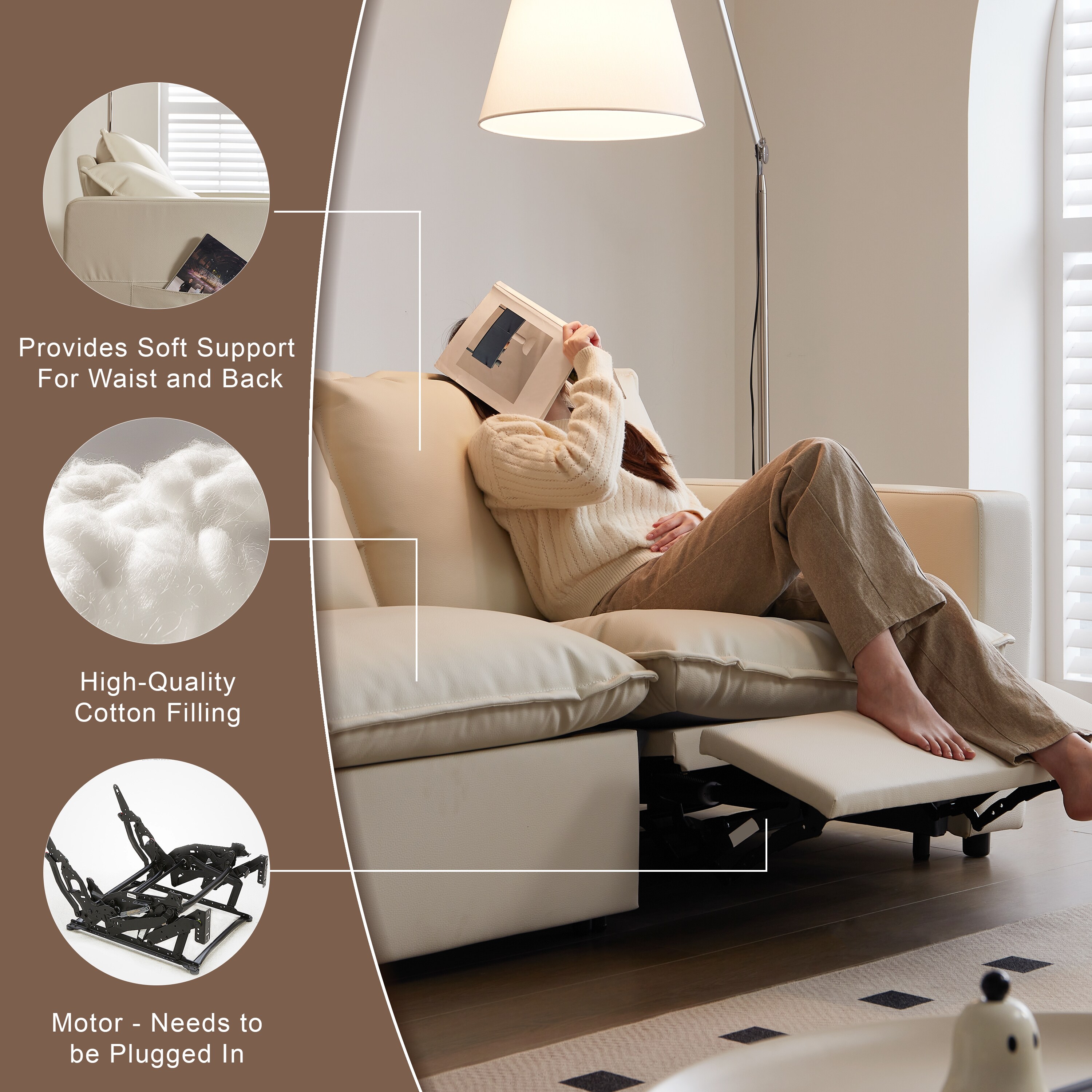 ATJafurn 3-Seater Power Recliner Sofa - Genuine Leather Electric ...