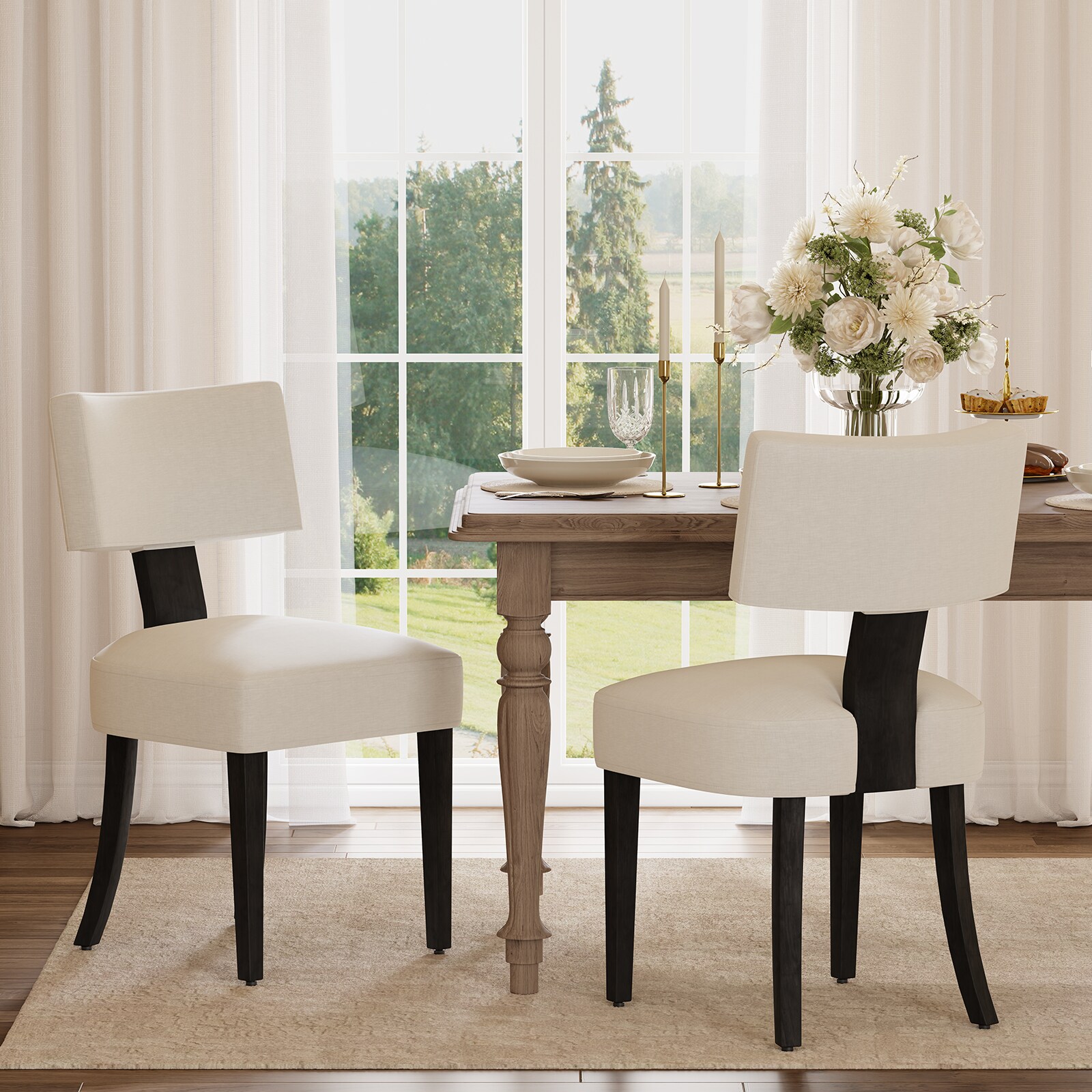 Garvee Upholstered Wood Back Dining Chair Set Wood Leg Armless Kitchen ...