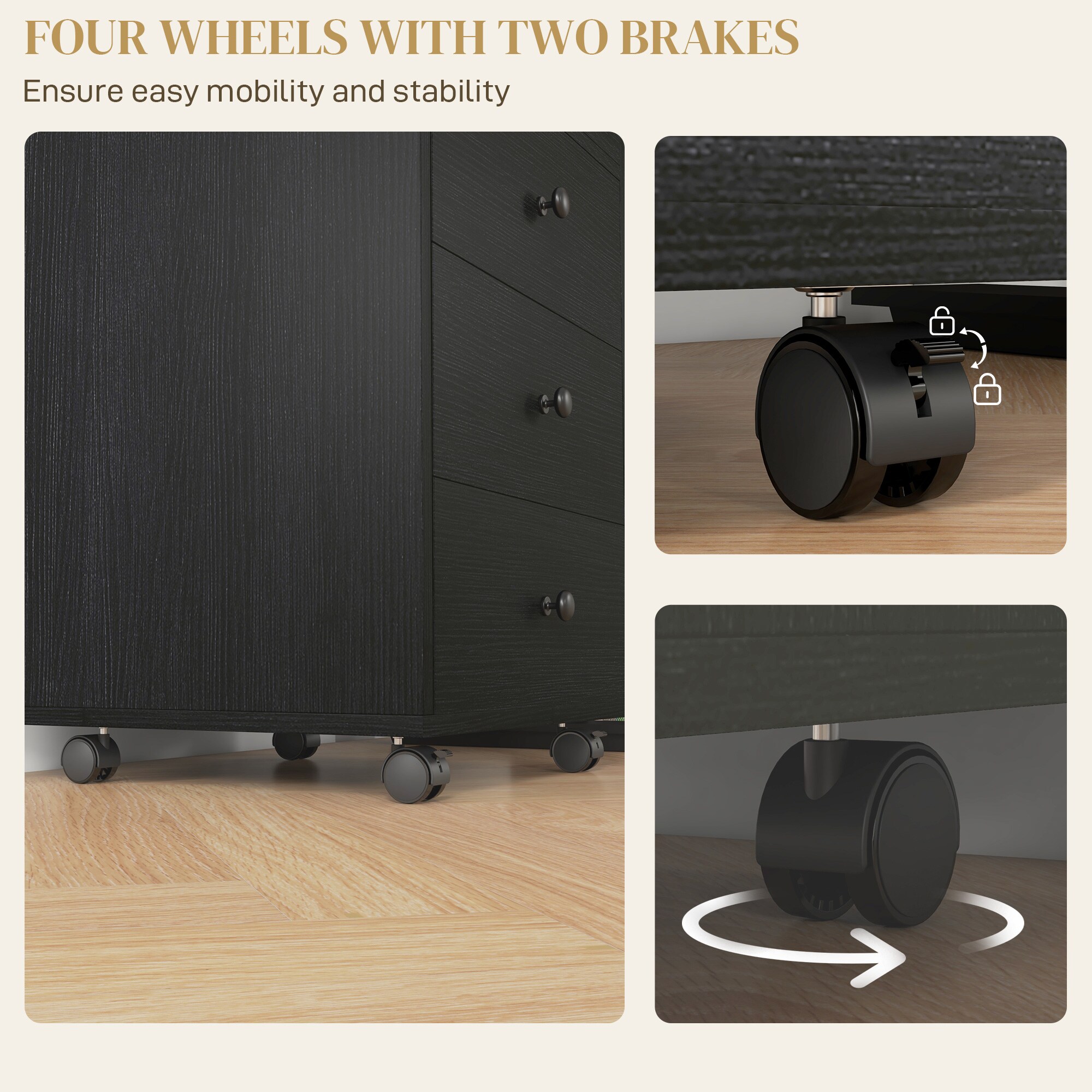 HomCom 3 Drawer Home Office Storage Cabinet Office Drawer on Wheels ...