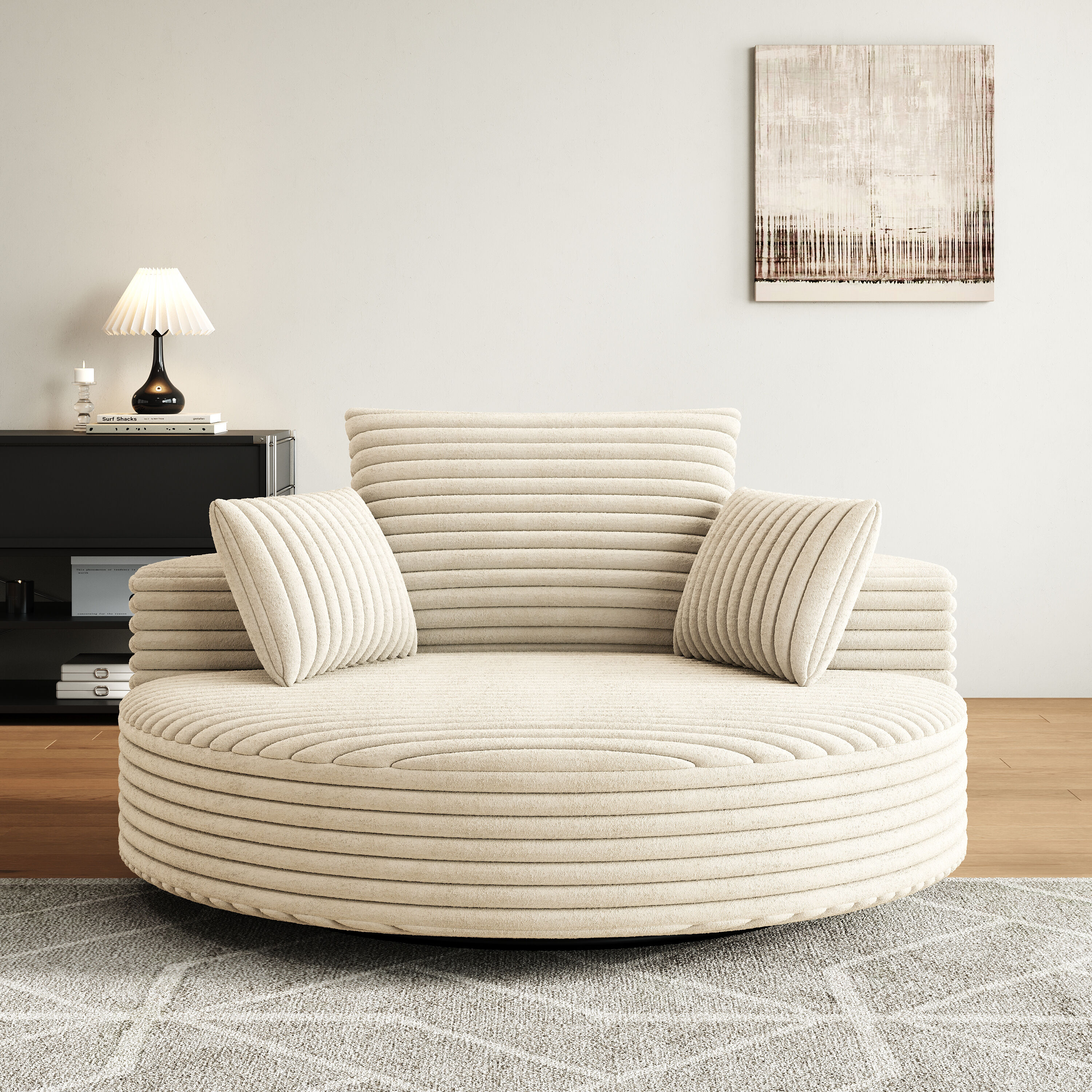 Bybafun 55-in W Casual Beige Chenille Swivel Sleeper Chair in the ...
