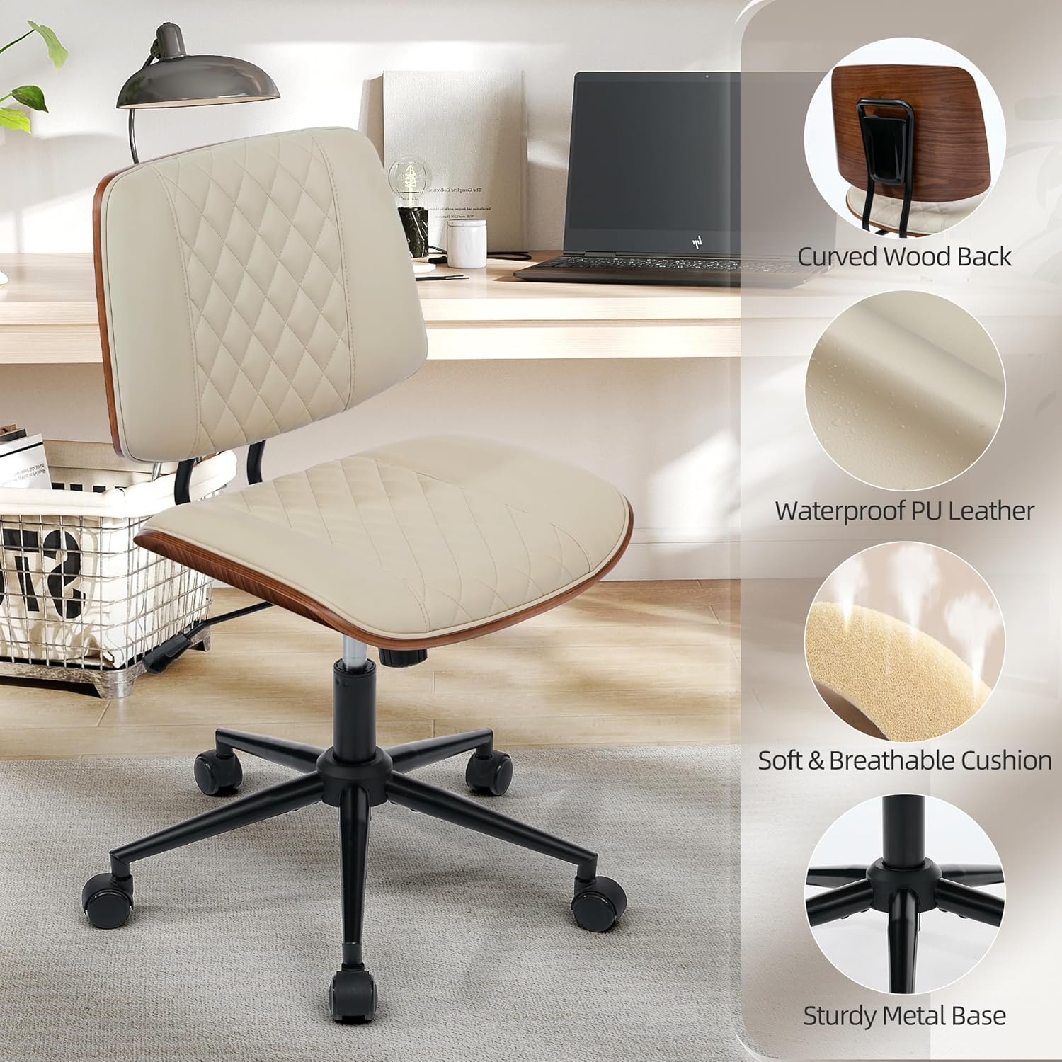 Garvee Modern Walnut Office Chair with 4 Level Adjustable Backrest PU ...