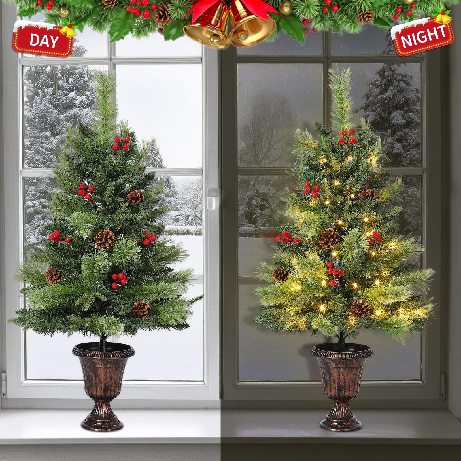 Garvee 3Ft Premium Artificial Christmas Tree Potted Tabletop Set ...