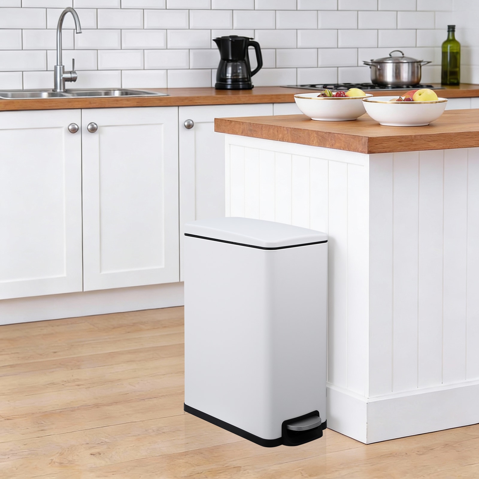 IdealHouse Slim Trash Can with Lid 12 Gal 45 L Stainless Steel Kitchen ...