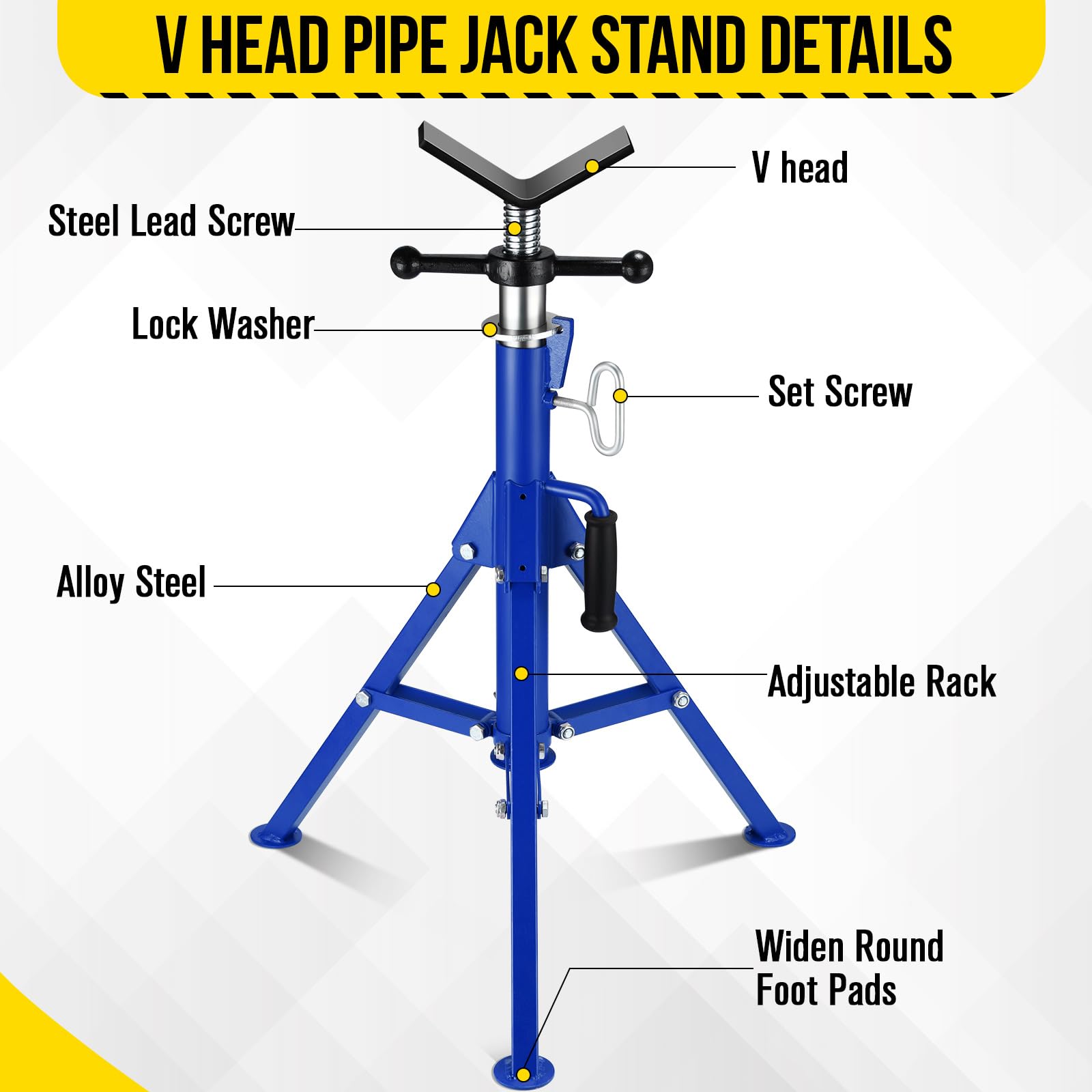 Garvee 2 Pack Heavy Duty V Head Pipe Jack Stand Carbon Steel Adjustable ...