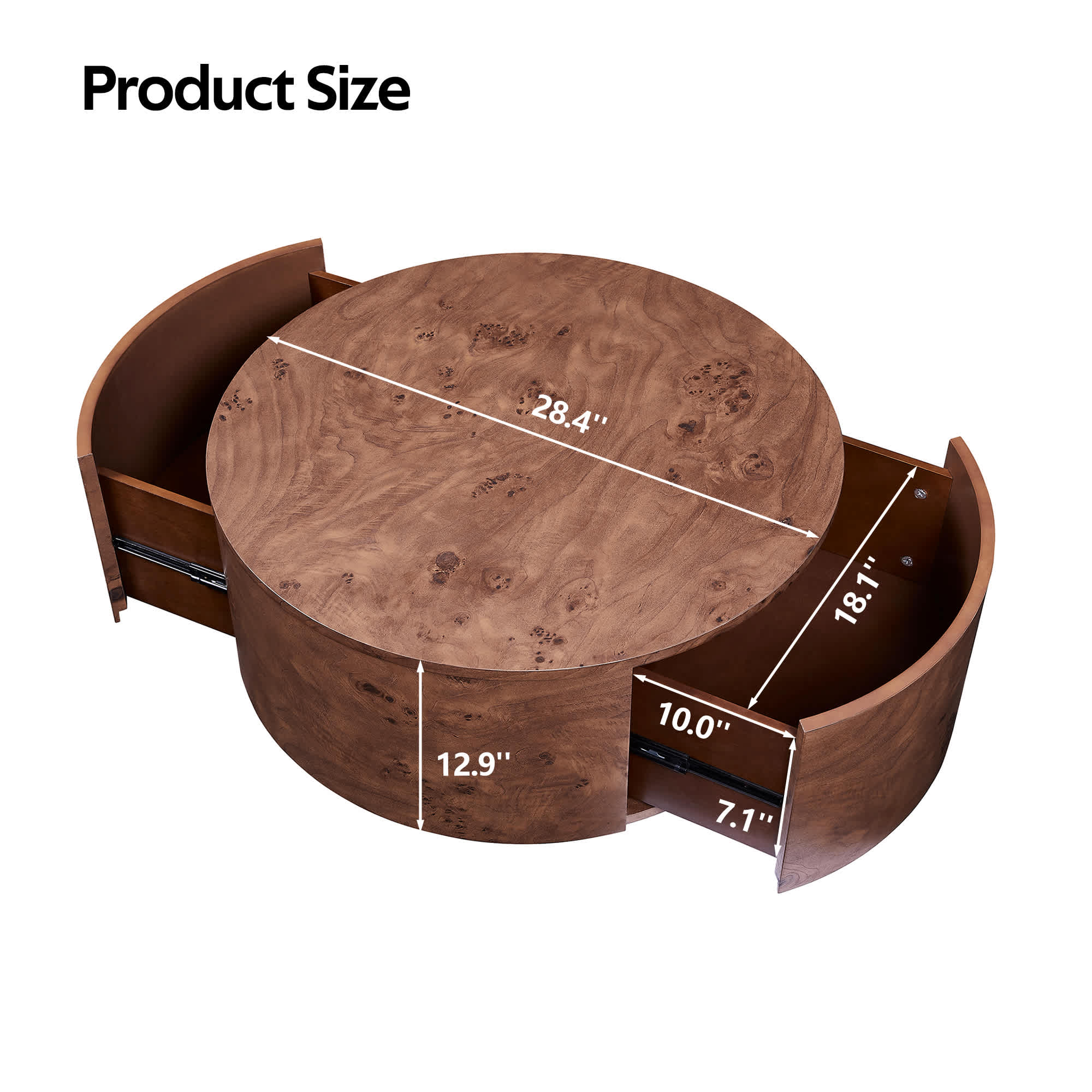 Vynxaria Wood Rotating Coffee Table 360 Degree Rotating Top 2 Drawers ...
