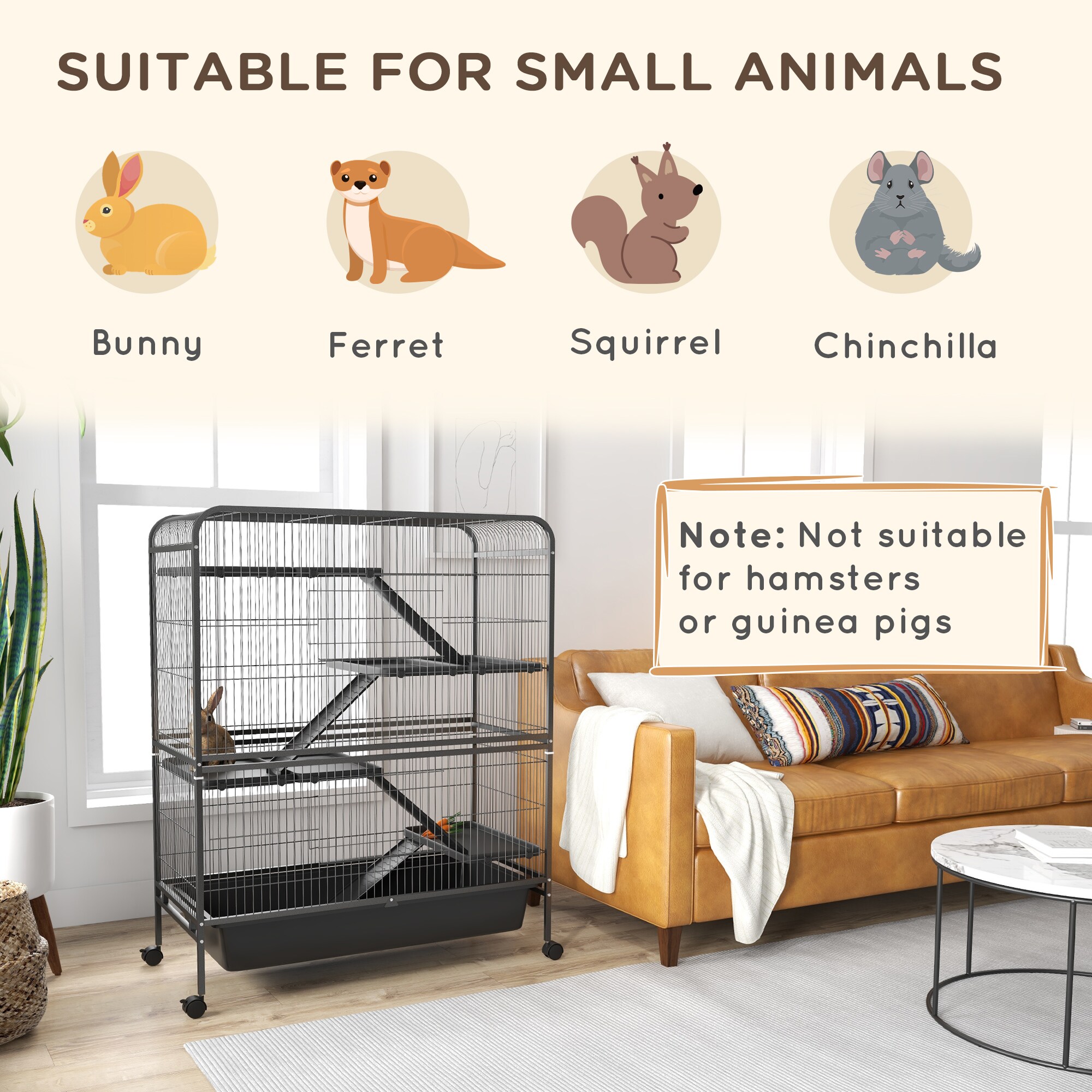 LOVMOR Small Animal Cage 5-Level Metal Ferret Bunny Cage with Wheels ...