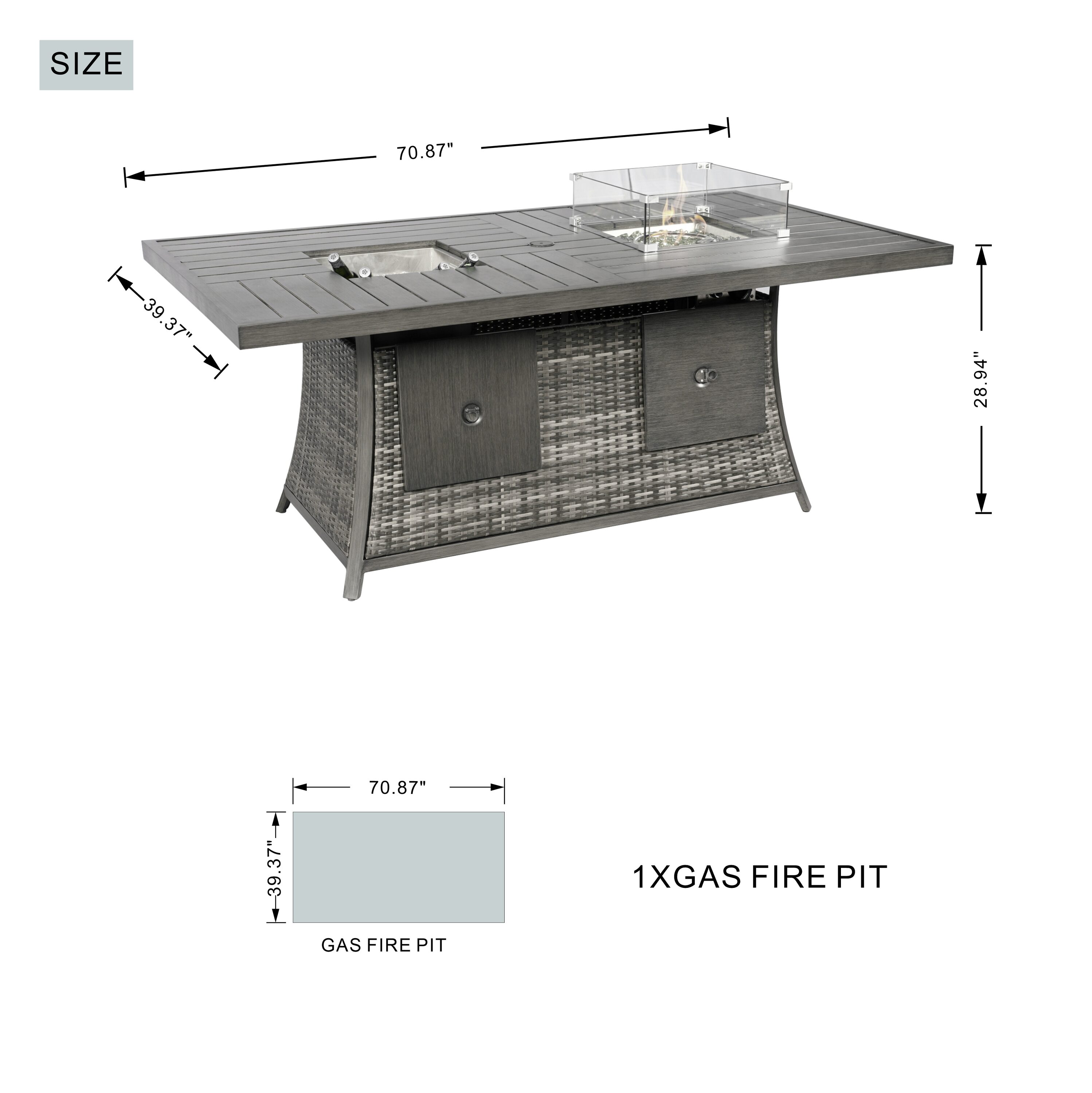 Moda Furnishings AMBER Rectangle Wicker Outdoor Dining Table 39.37-in W ...