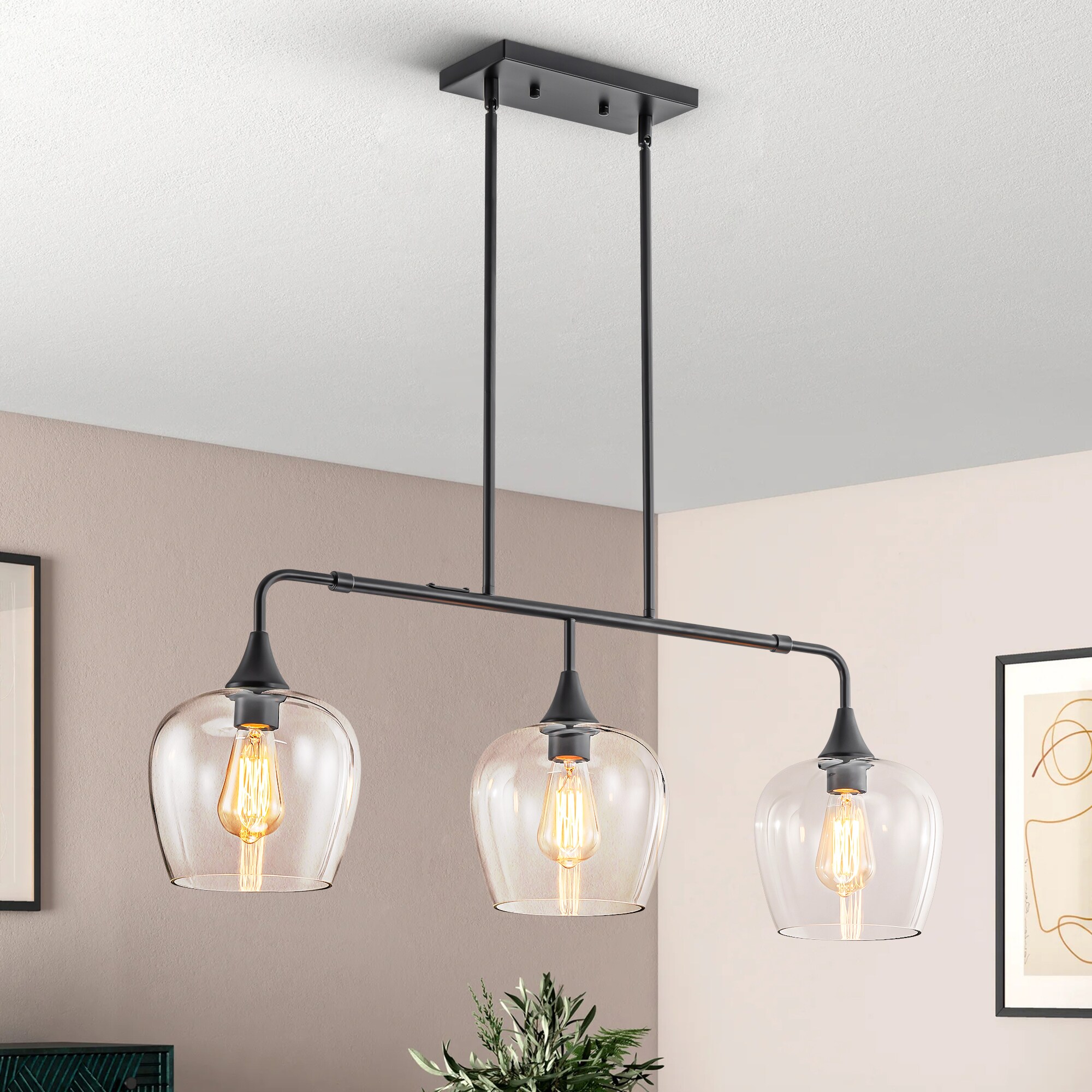 Rennnsan Roni 3 -Light Matte Black French country/cottage Tinted glass ...