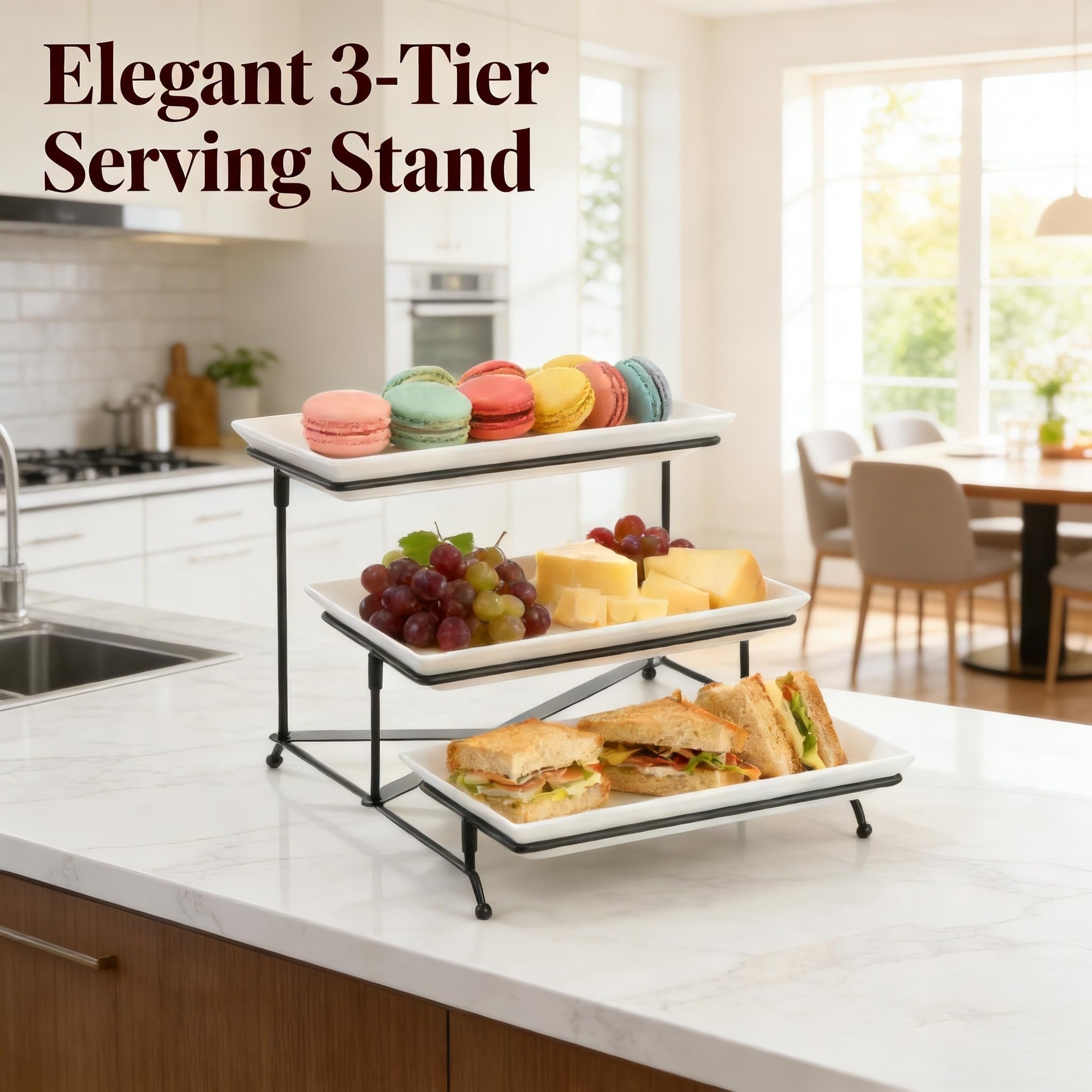 Anqtovp 3 Tier 12 Inch White Plastic Serving Tray Set with Collapsible ...