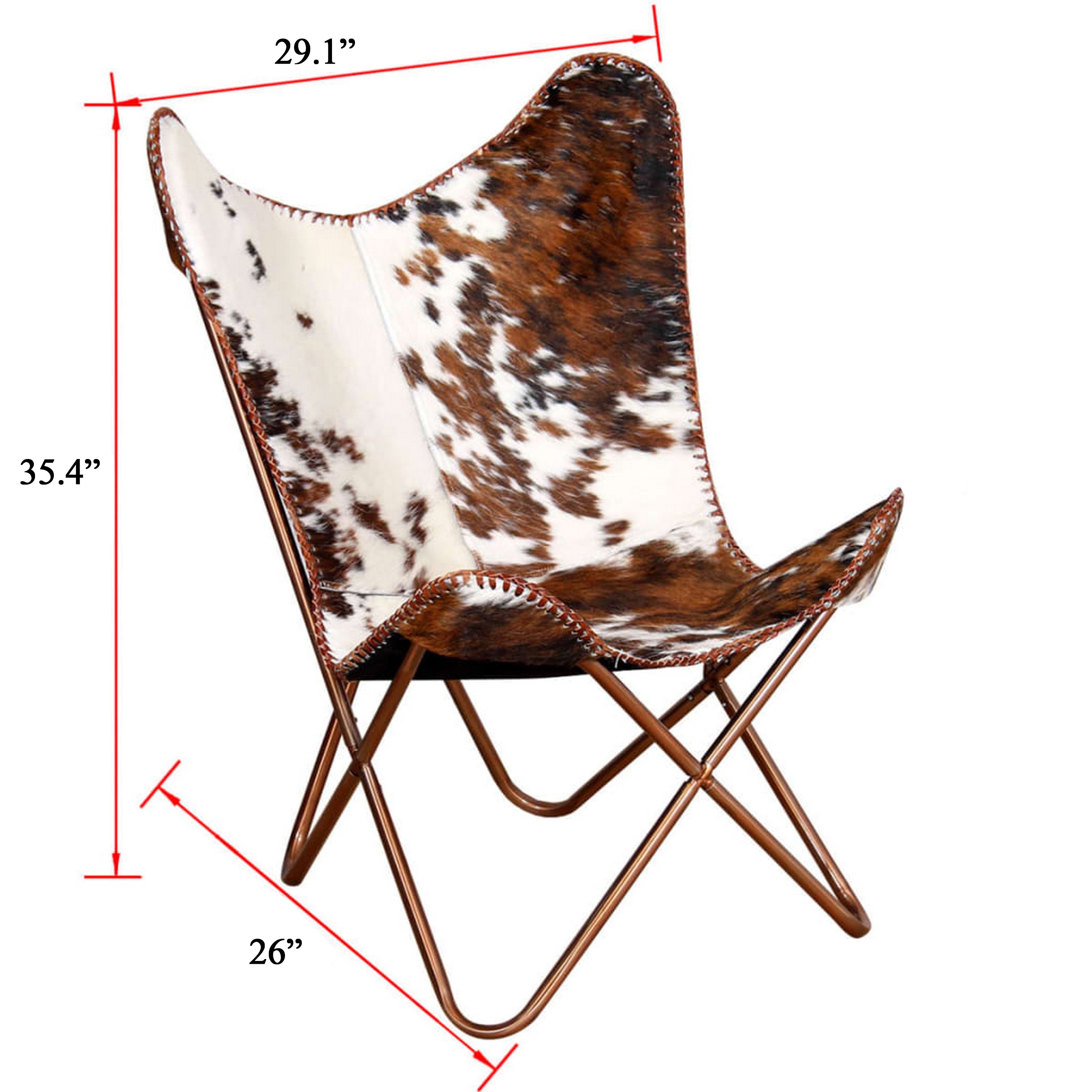Benzara Srie Brown and White Cowhide Leather Butterfly Chair with Steel ...