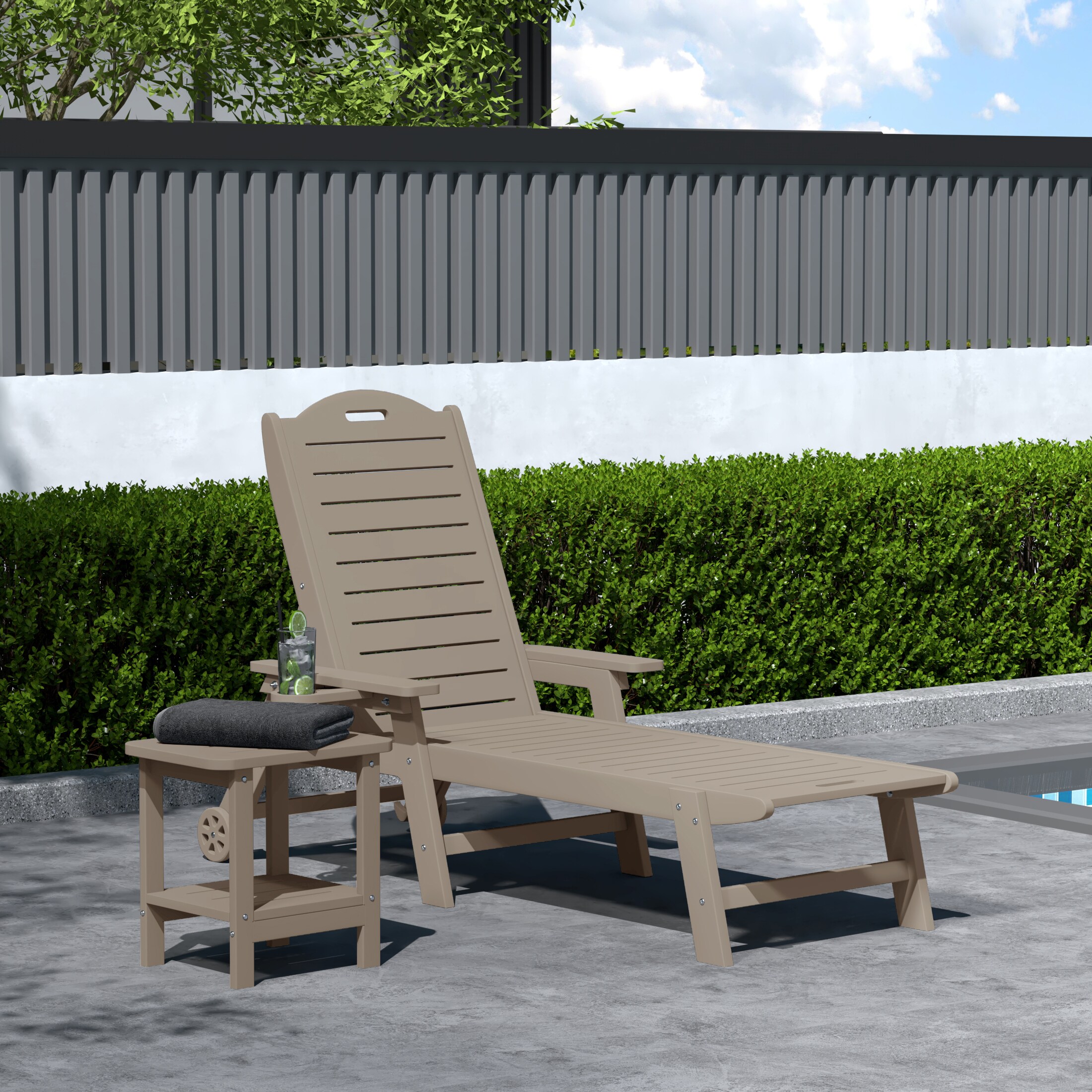 Costaelm Lago 2 Piece Outdoor Patio Chaise Lounge Chaise with Wheels ...