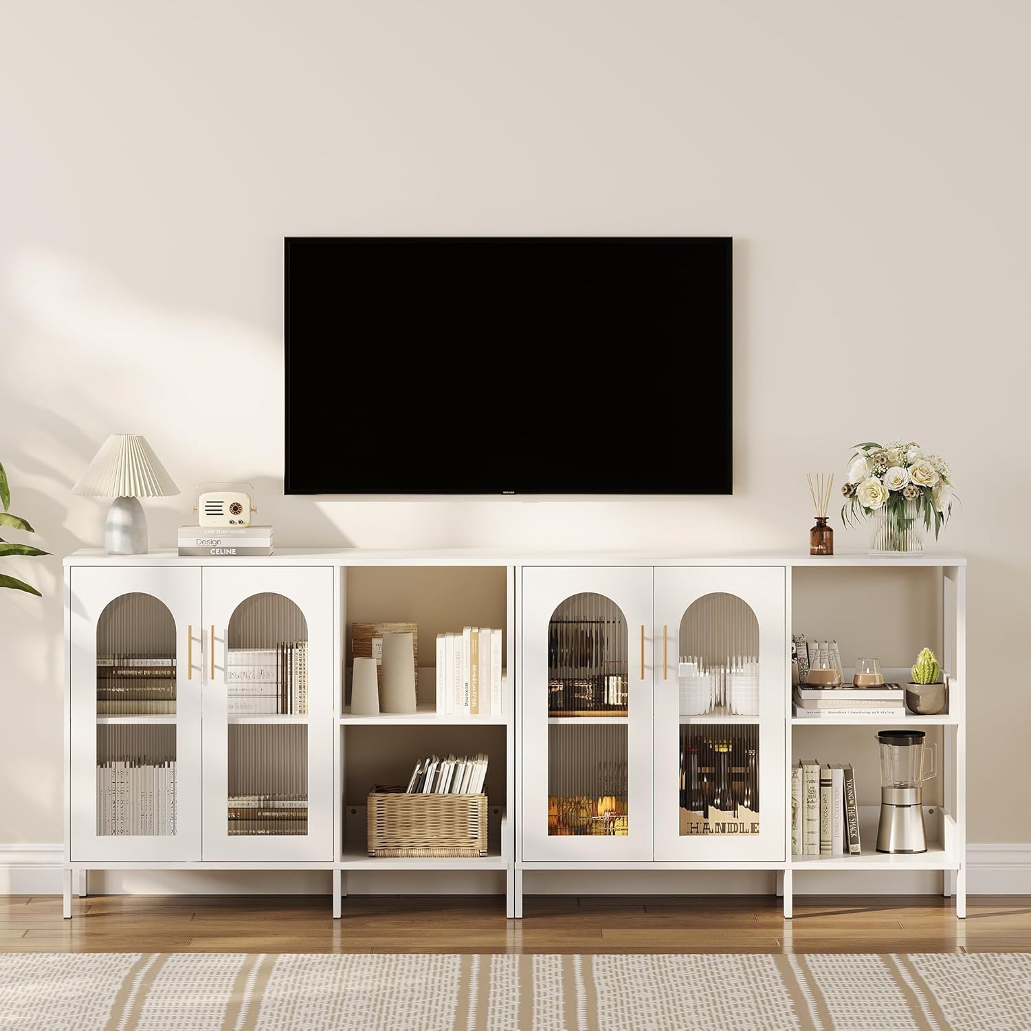 Garvee Modern Sideboard Storage Cabinet PB Board White Metal Wood ...