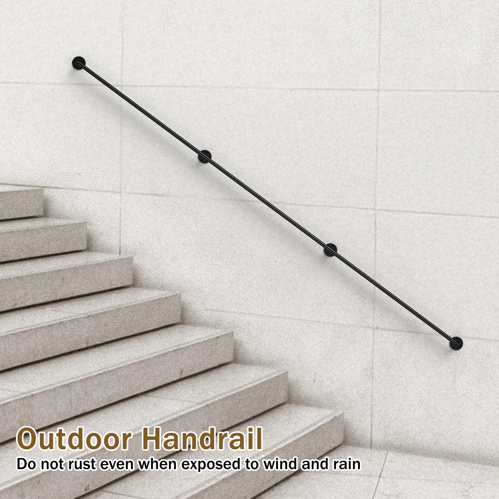 Aoibox 8ft Heavy Duty Stair Handrail 440lb Capacity Wall Mounted Metal ...
