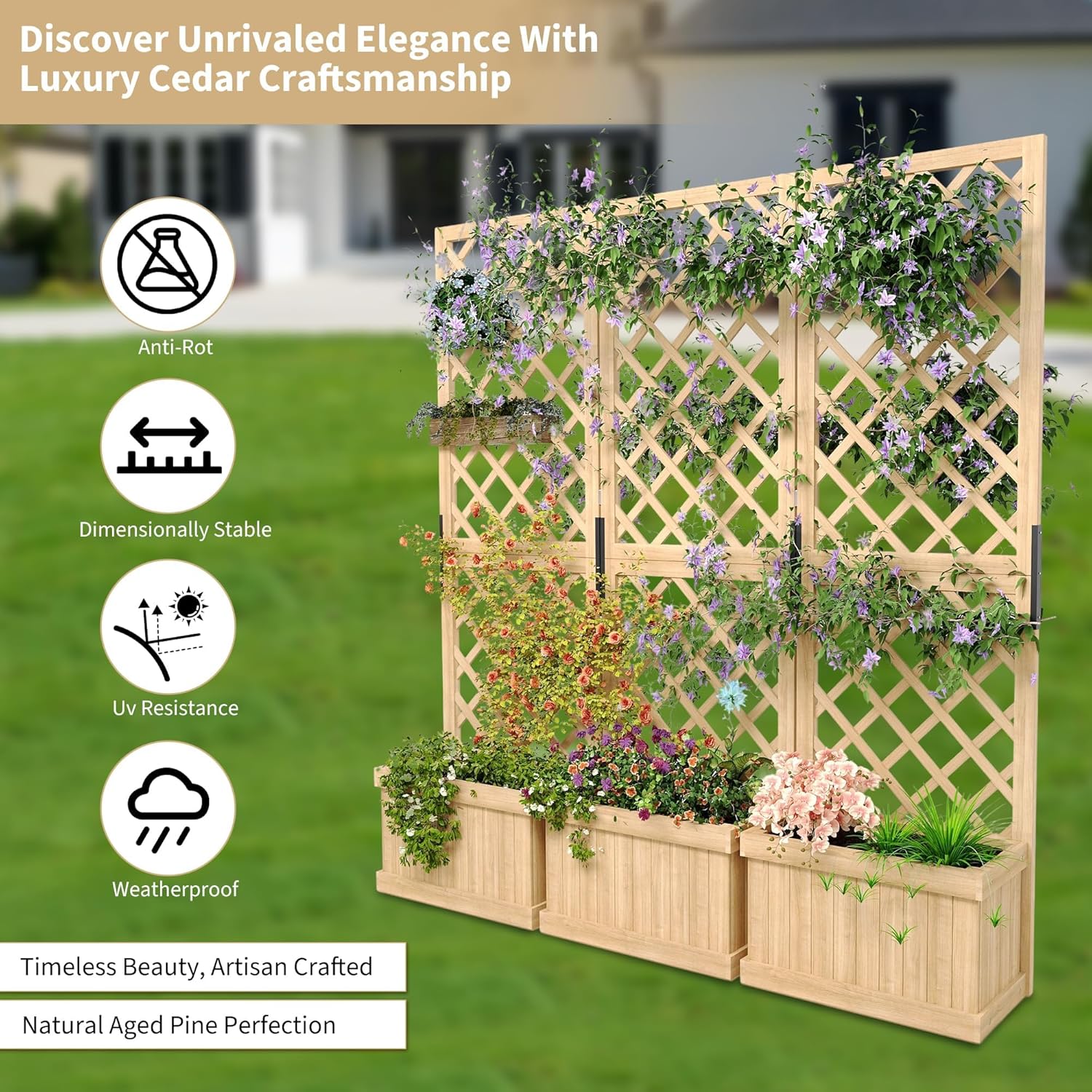 GarveeLife 3-Panel Privacy Screen with Planter Box Tall Outdoor ...