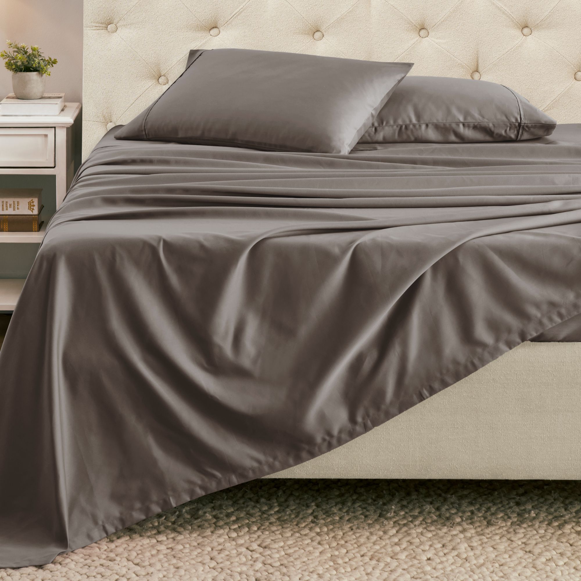 Superior King 1500 -Thread Count Cotton blend Grey 4 -Piece Bed Sheet ...