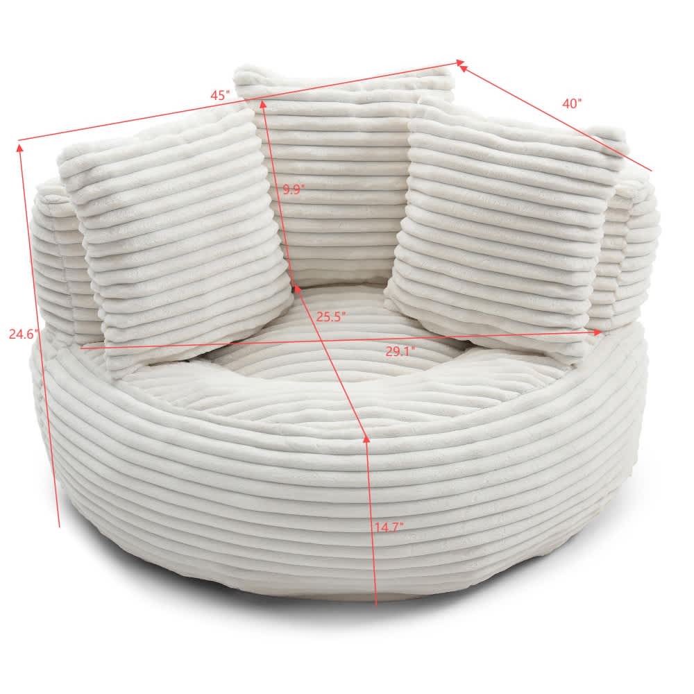 Coolbibila Oversized High Back Beige Corduroy Bean Bag Couch Chair with ...