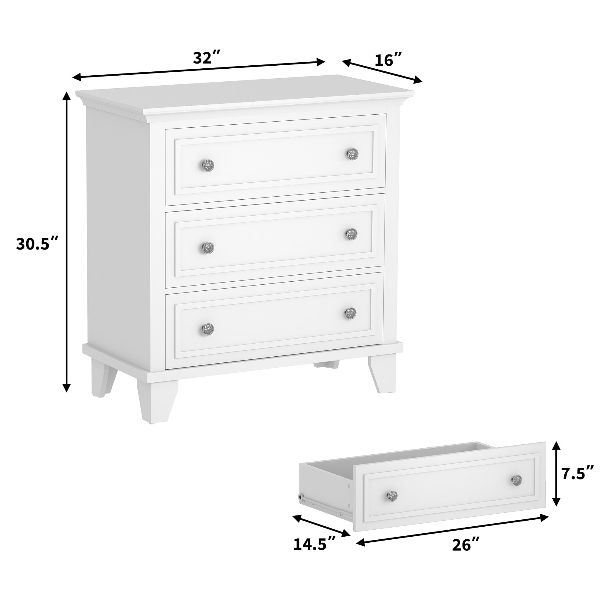Garvee Rustic 3 Drawer Wood Dresser Nightstand Small Chest for Bedroom ...
