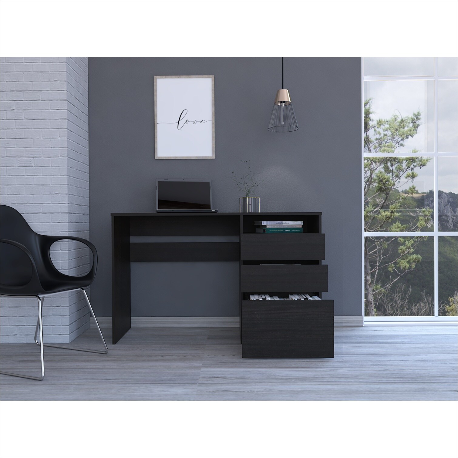 Naturefalls 47.4-Inch Rectangular Computer Desk with 3 Drawers and ...