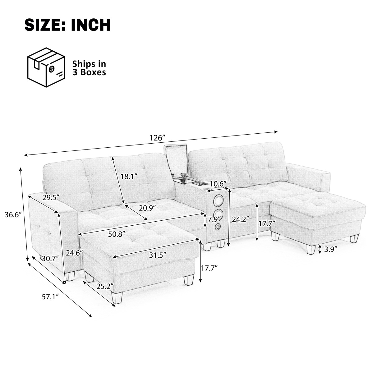 Streamdale Furniture Streamdale Modern U-shaped Sectional Sofa with ...