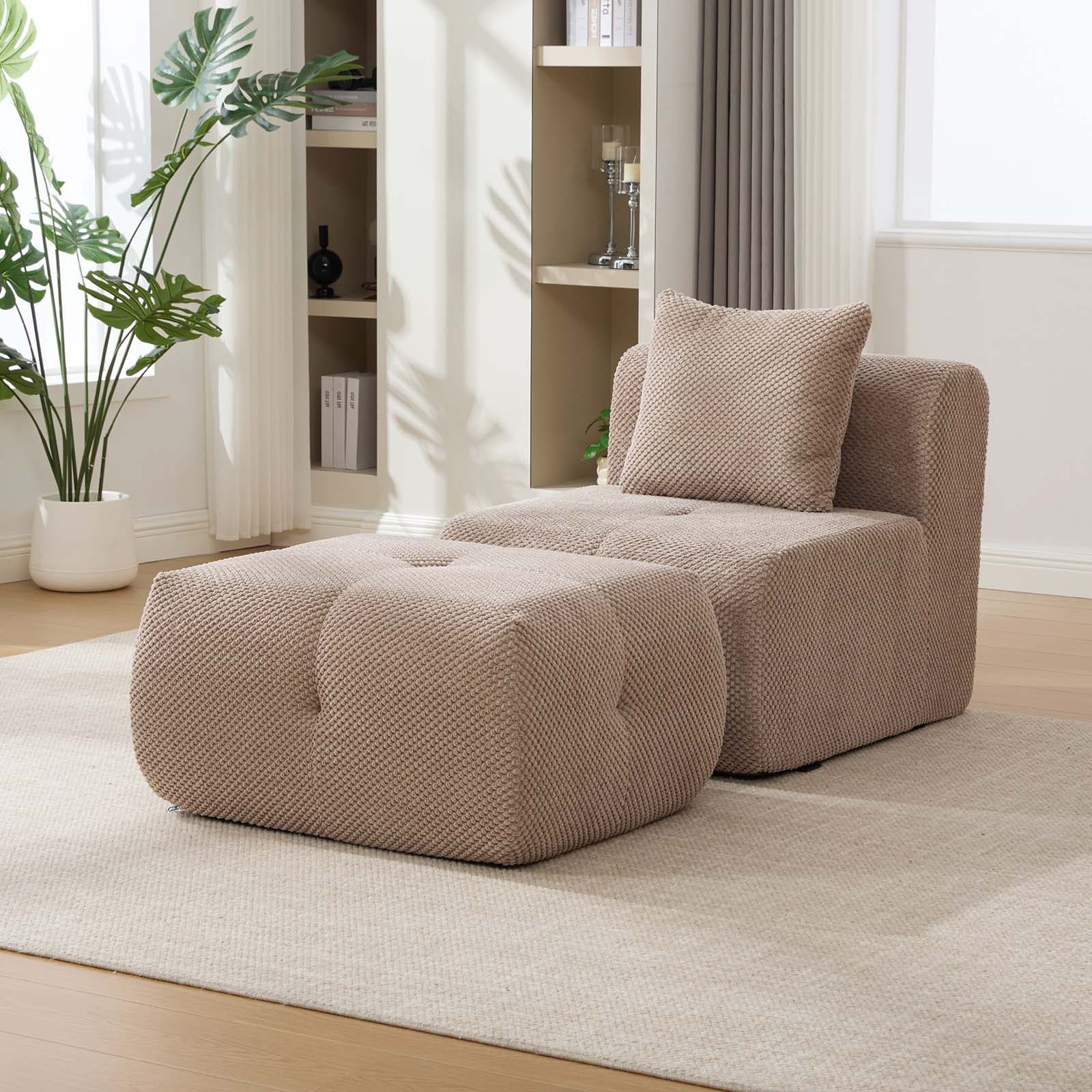Taupe Polyester Modern Armless Accent Chair Upholstered Reading Chair ...