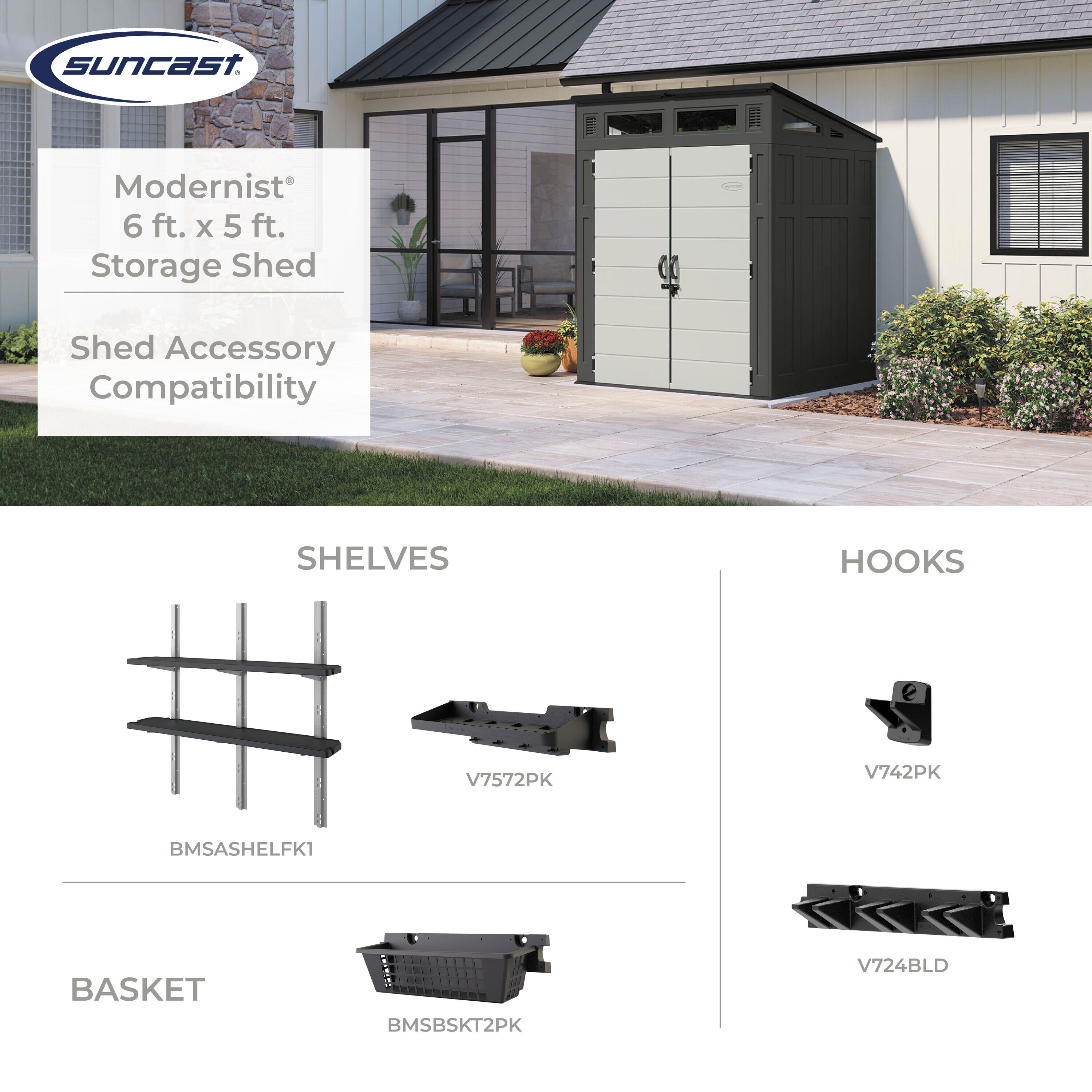 Suncast 6-ft x 5-ft Modernist Lean-to Resin Storage Shed (Floor ...