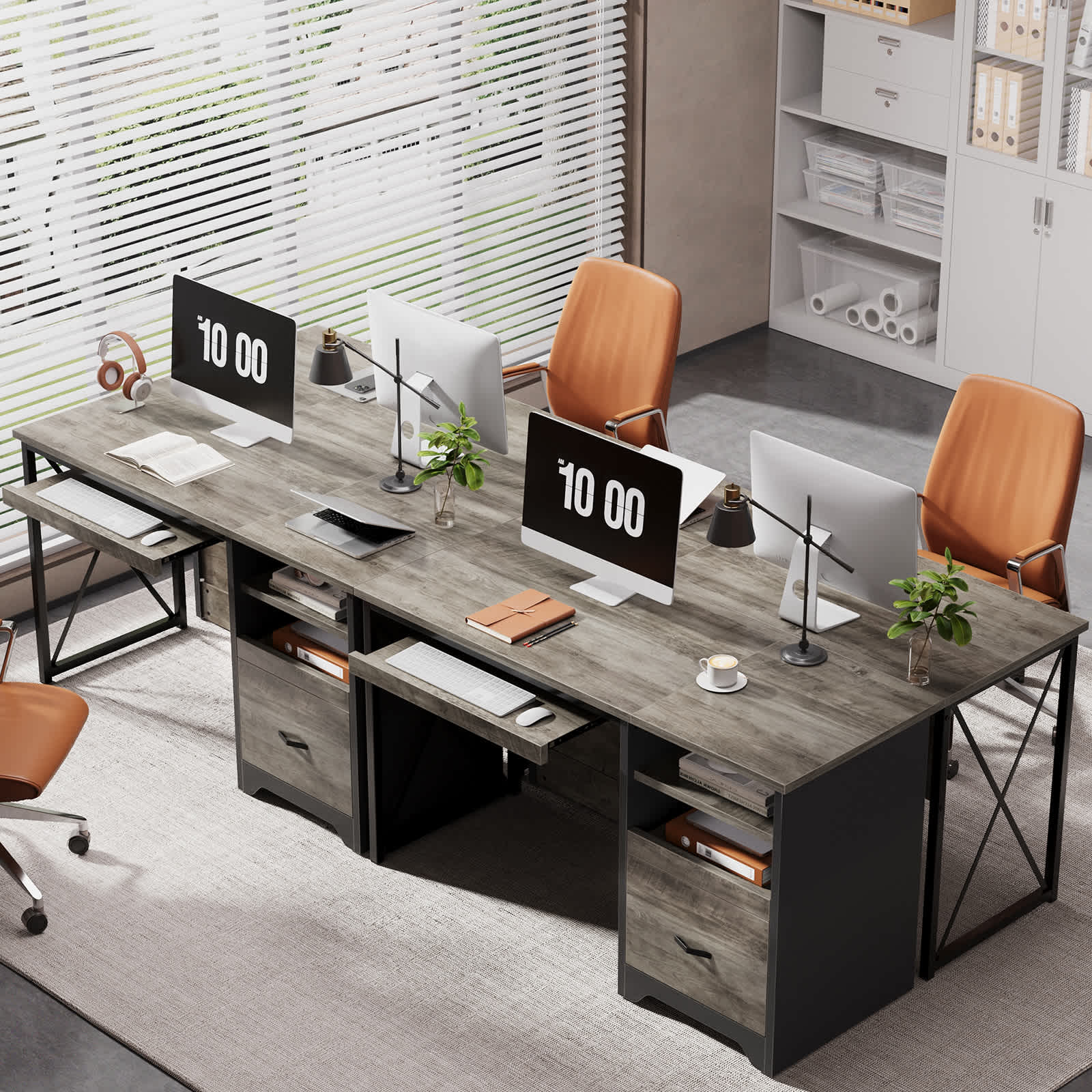 Bestier 47.24-in W Brown Computer Desk with Keyboard Tray and Storage ...