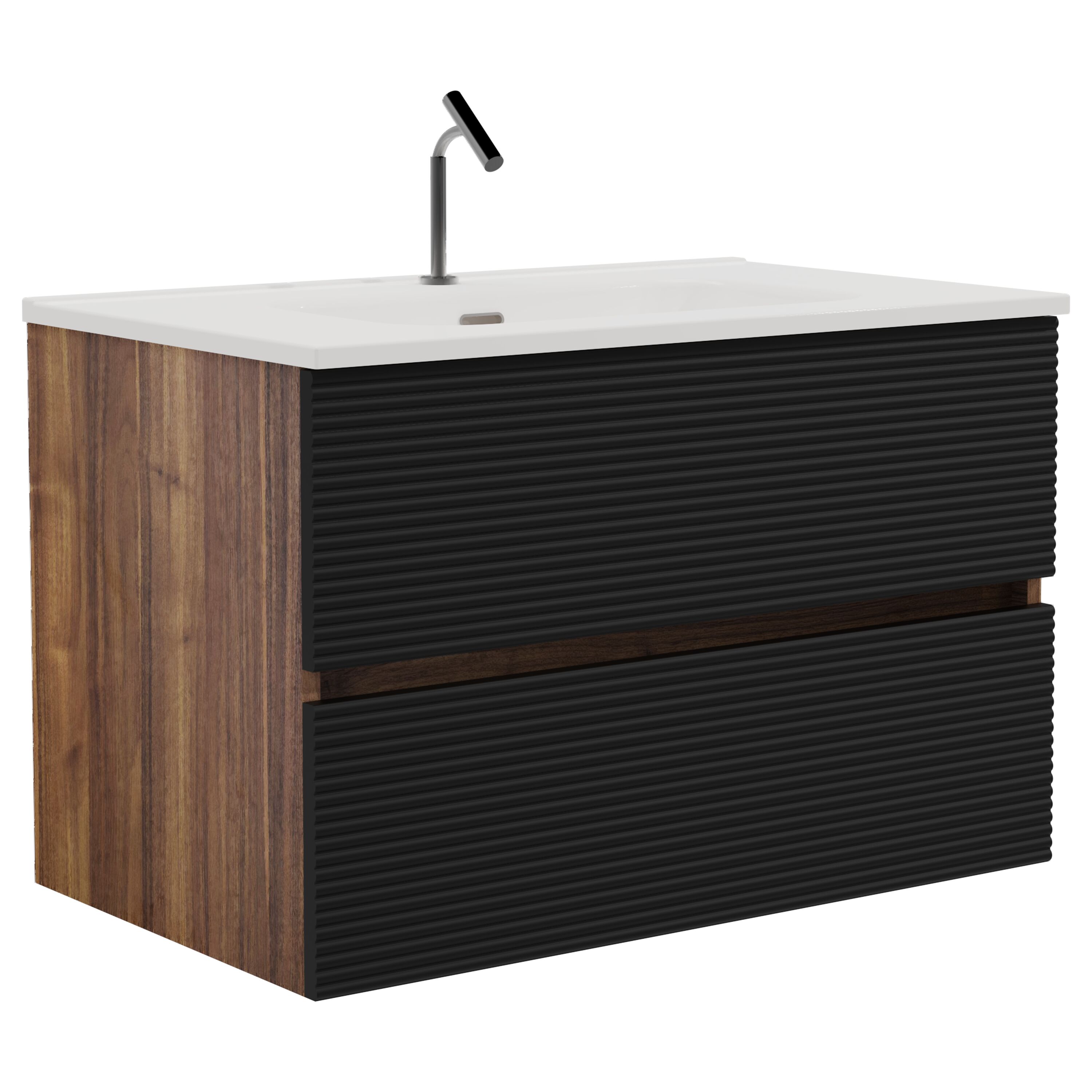 LUXEYARD Gloria 30in Wall Mounted Soft Black and Walnut Bathroom Vanity ...