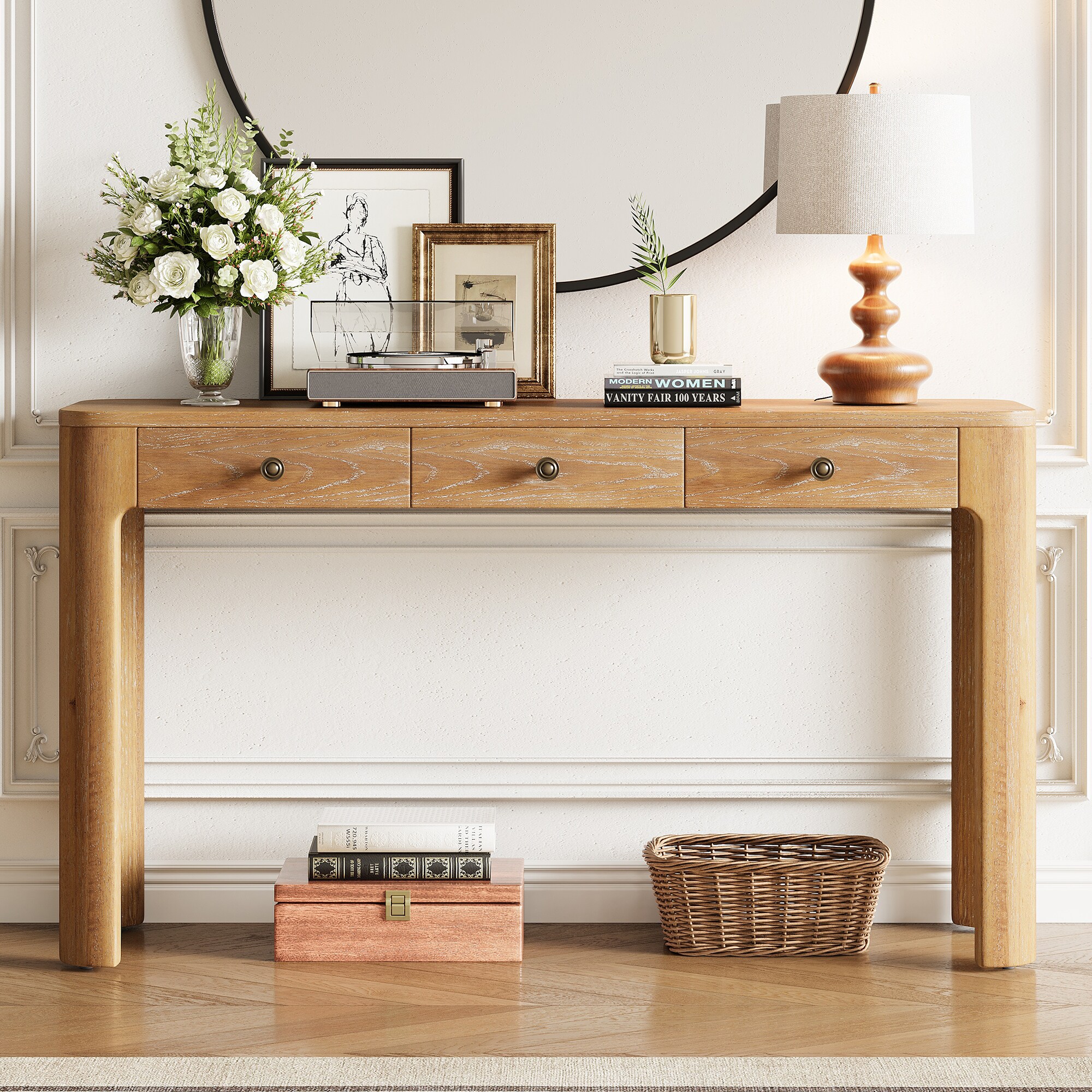 LOVMOR Rustic Console Table with Curved Corners for Safety Entryway ...