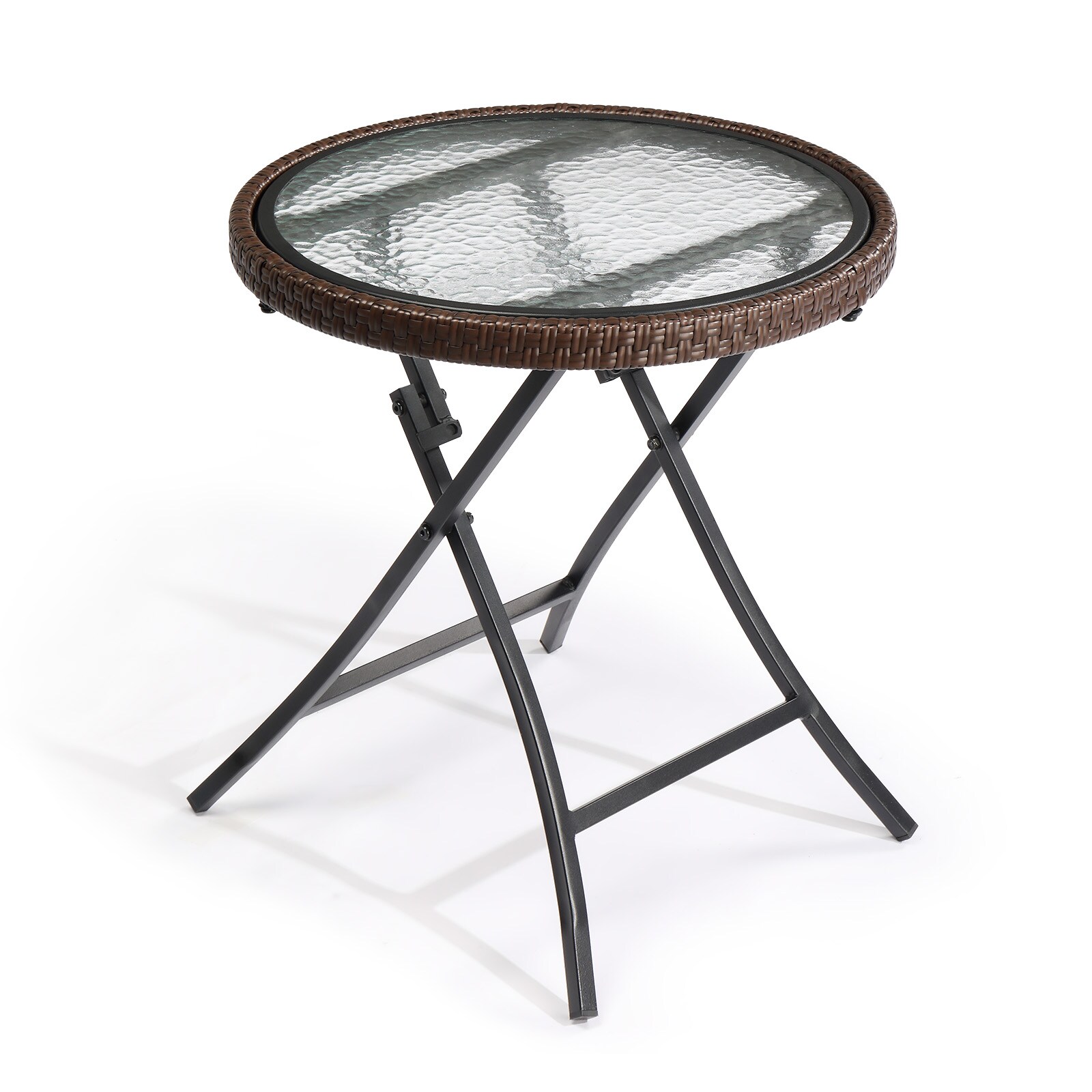 VEELIKE Outdoor Side Table Round Rattan Patio Side Table Small Foldable ...