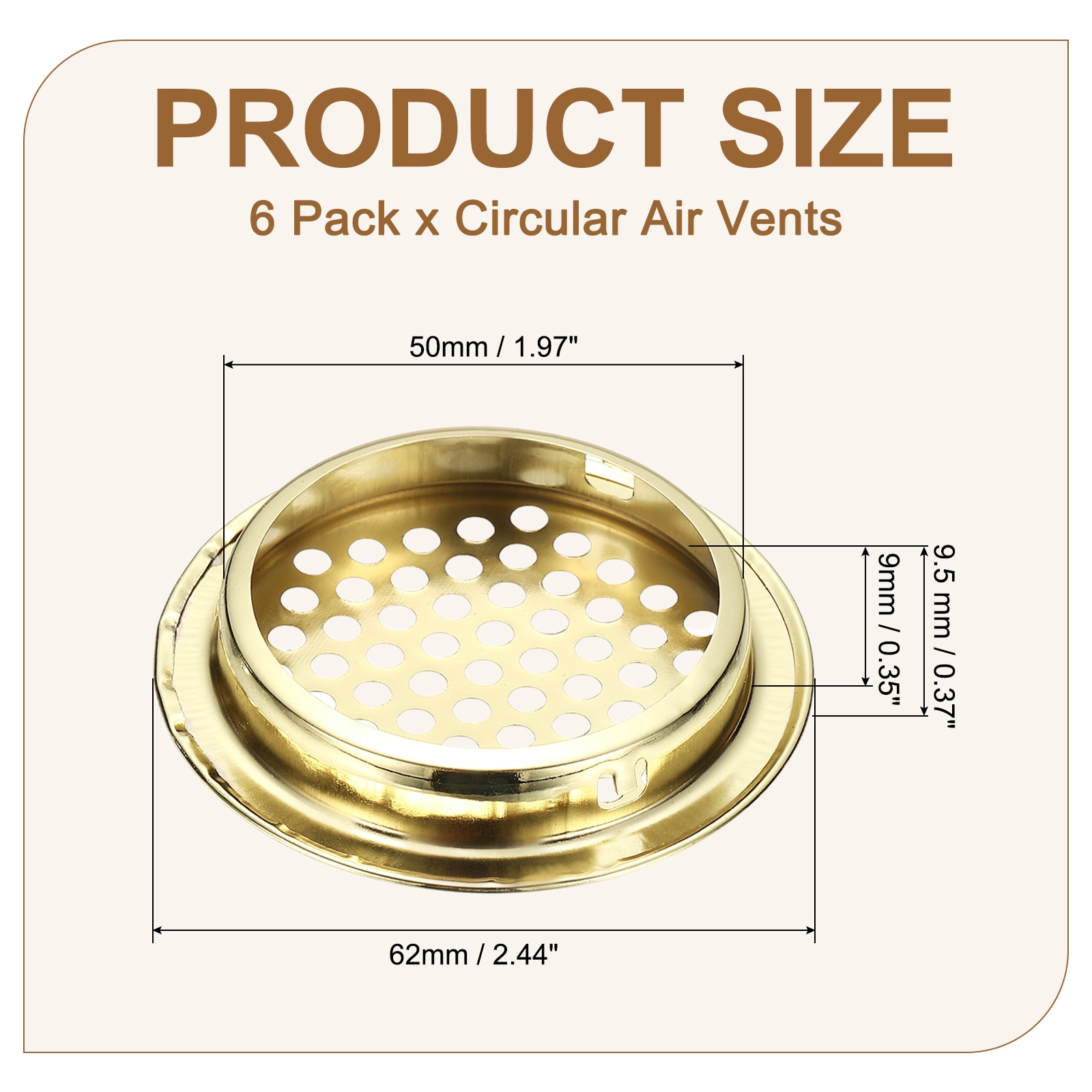 PATIKIL 2 Inch (50mm) Circular Air Vents 6pcs Stainless Steel Soffit ...