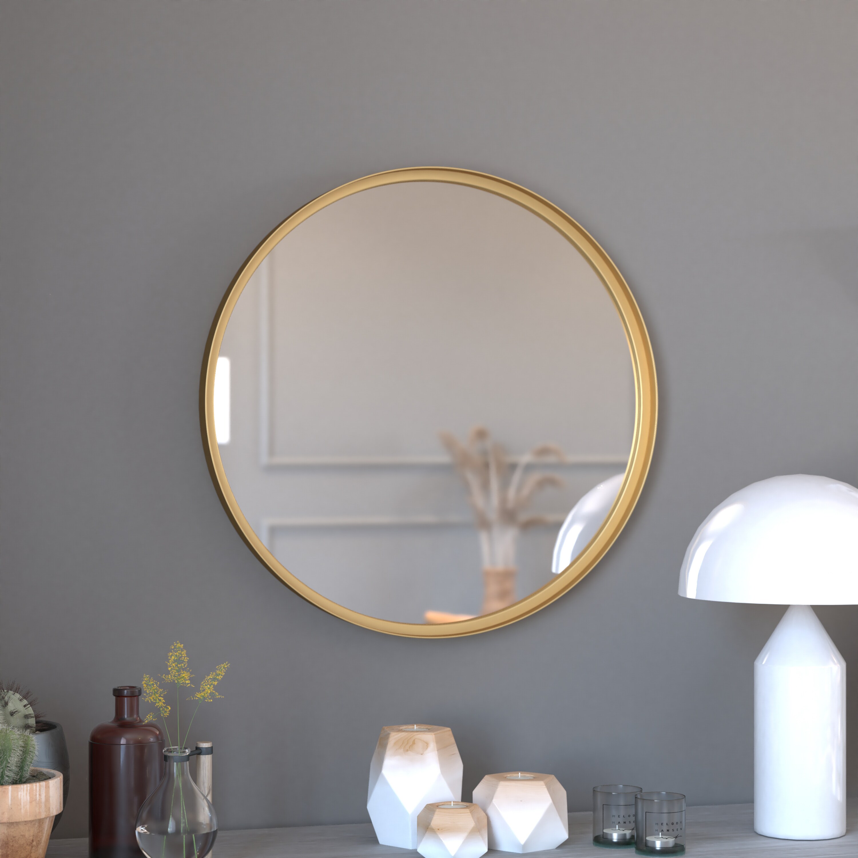 Merrick Lane Monaco 27.5-in Round Deep Frame Accent Mirror Round Gold ...