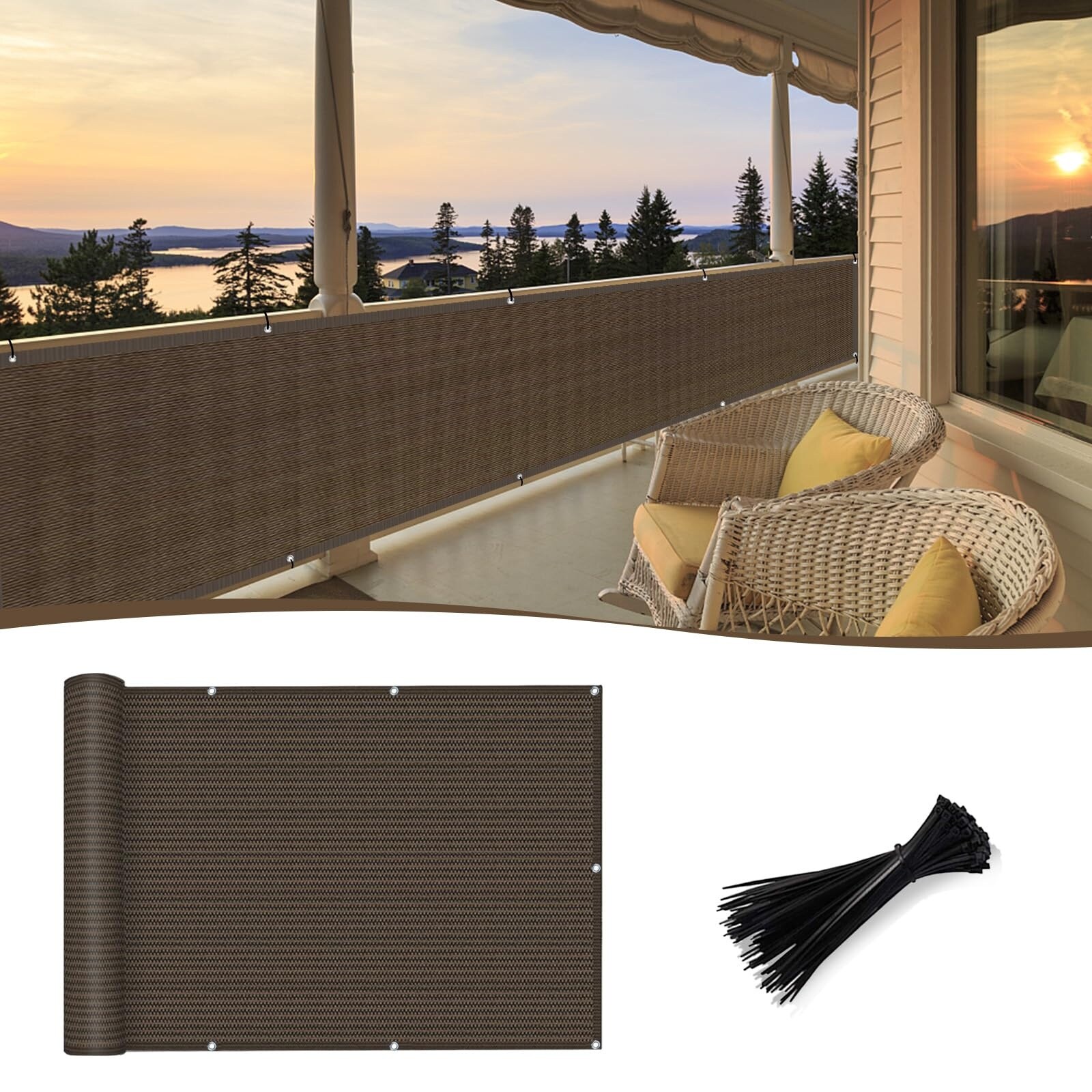 Adrinfly 3 ft x 10 ft Brown Balcony Privacy Screen 1 Piece HDPE Fence ...