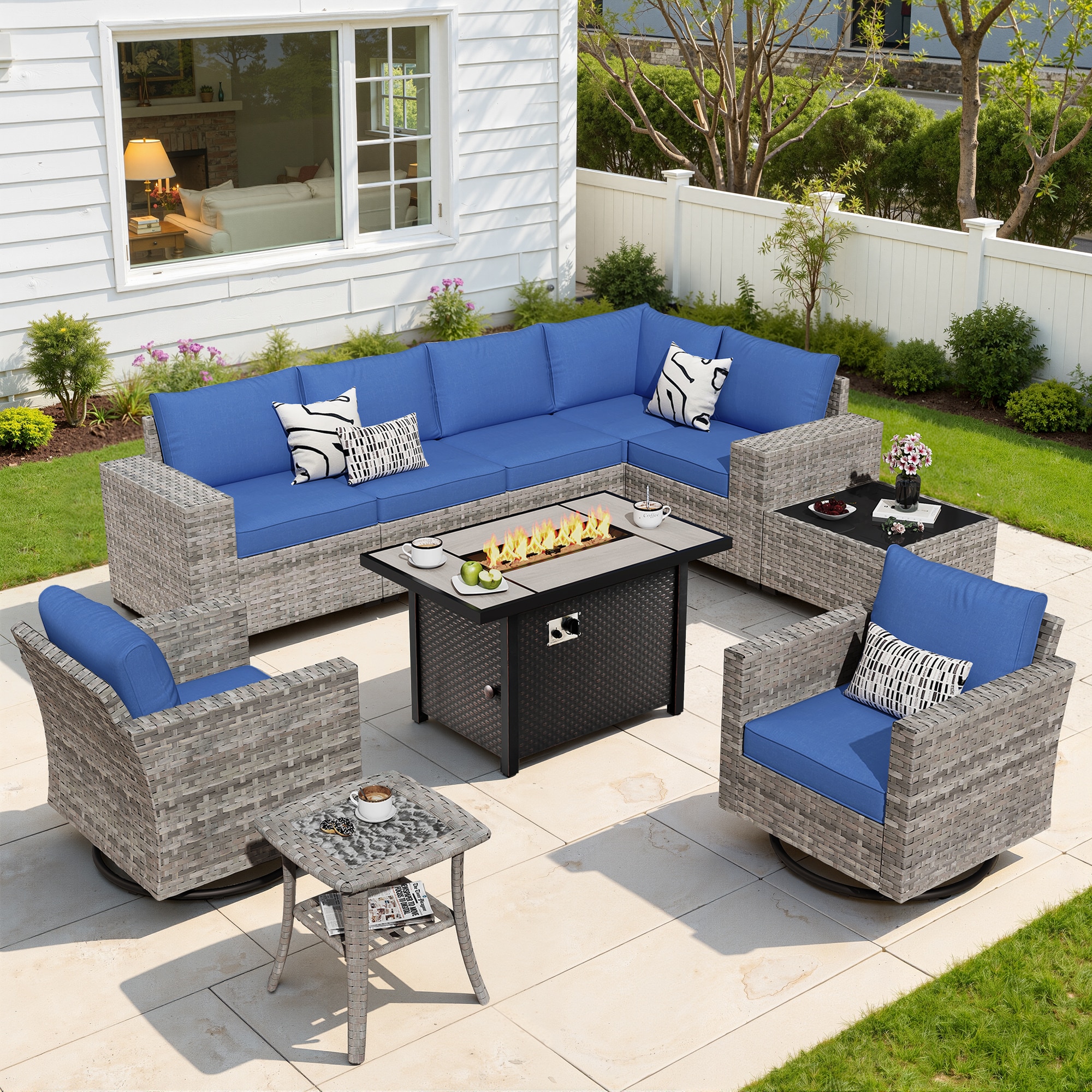 ALTRIGUS 10-Piece Wicker Patio Sectionals Sofas Set Navy Blue in the ...