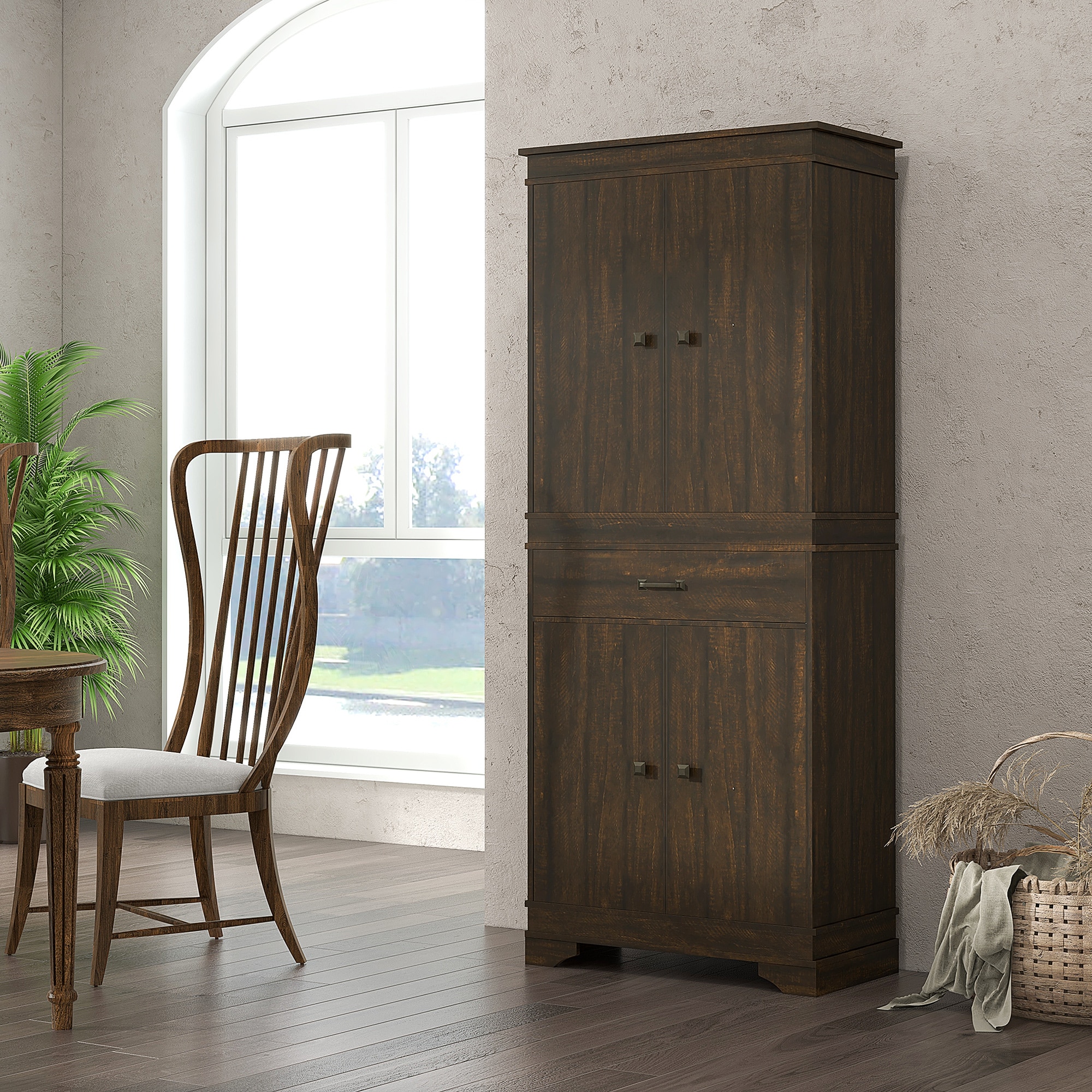 HomCom 72in Farmhouse Kitchen Pantry 4 Door Rustic Storage Cabinet with ...