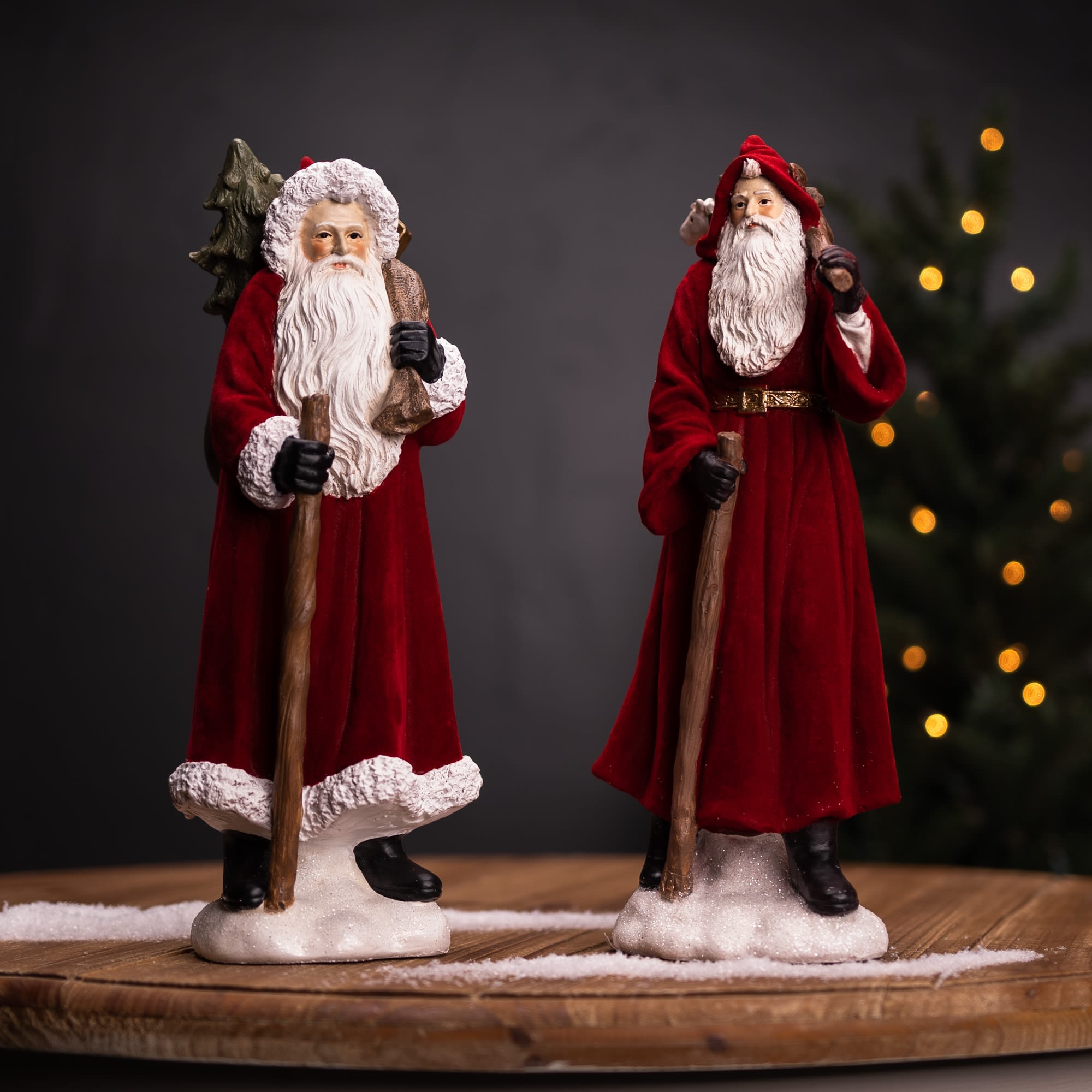Melrose International Flocked Santa Figurine with Hood and Staff (Set ...