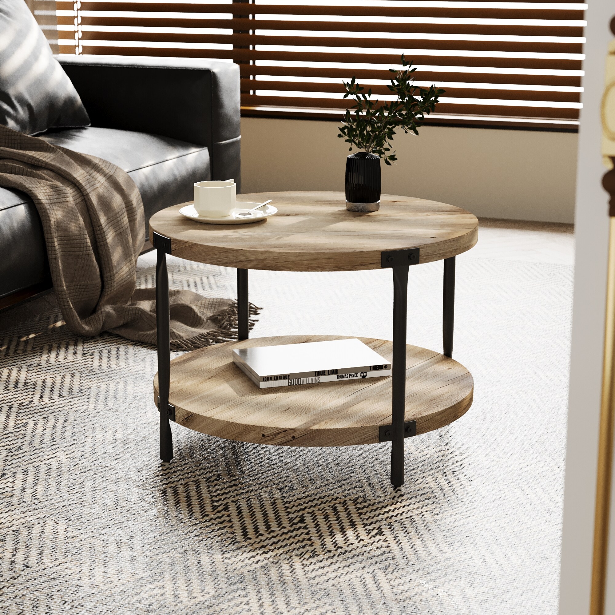 GDFStudio Vale 29.6 in. Minimalist Double Layer Round Coffee Table with ...