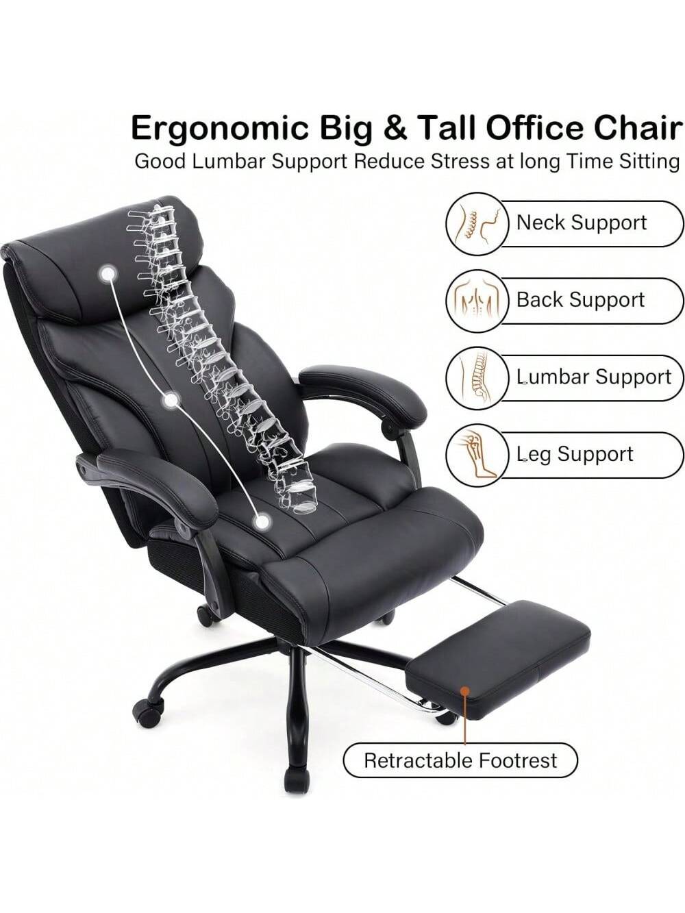 Qeetex Executive Office Chair 500LBS With Wide Seat And Adjustable Arms ...