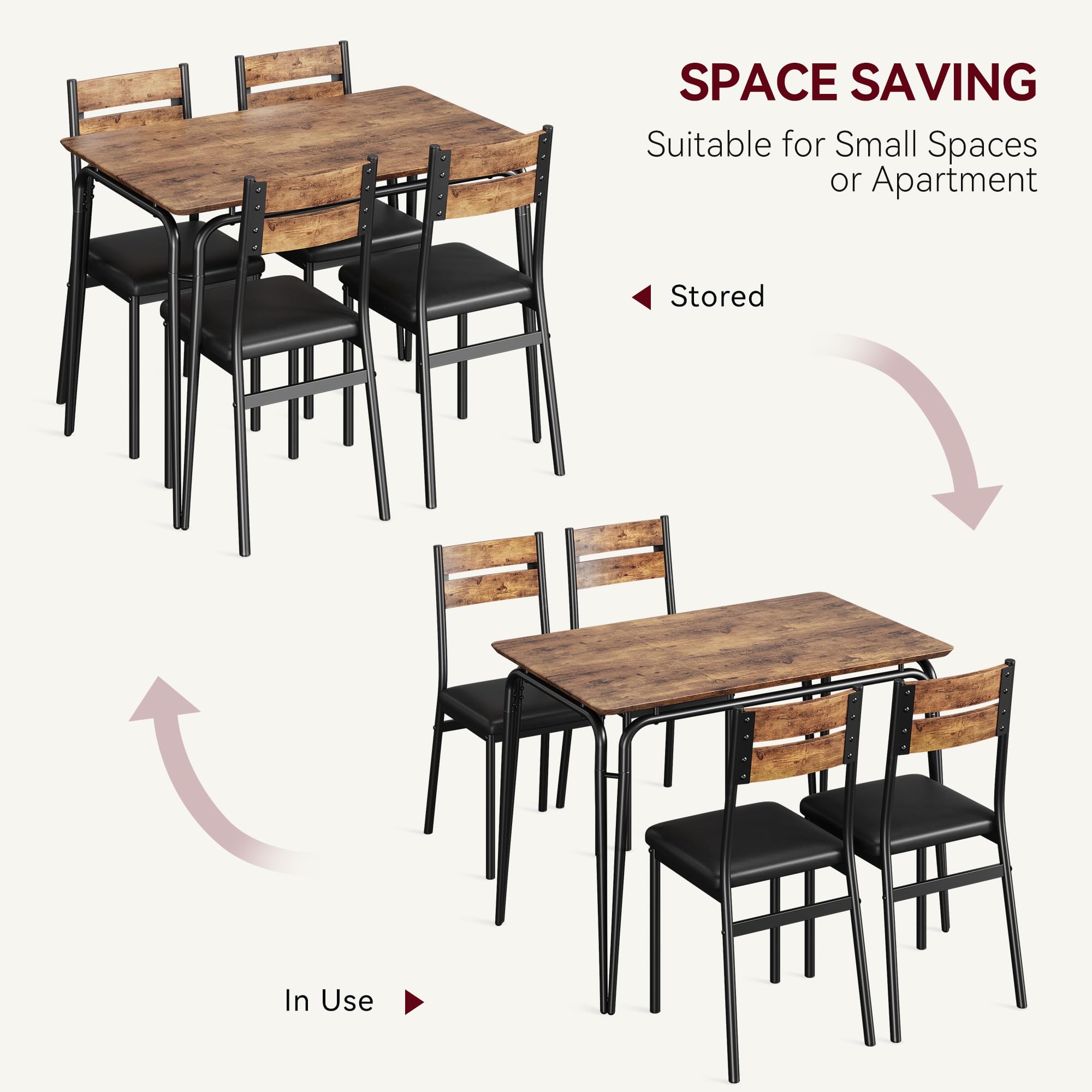 Garvee Kitchen Table and Chairs for 4 Farmhouse Wood Tabletop Dinette ...