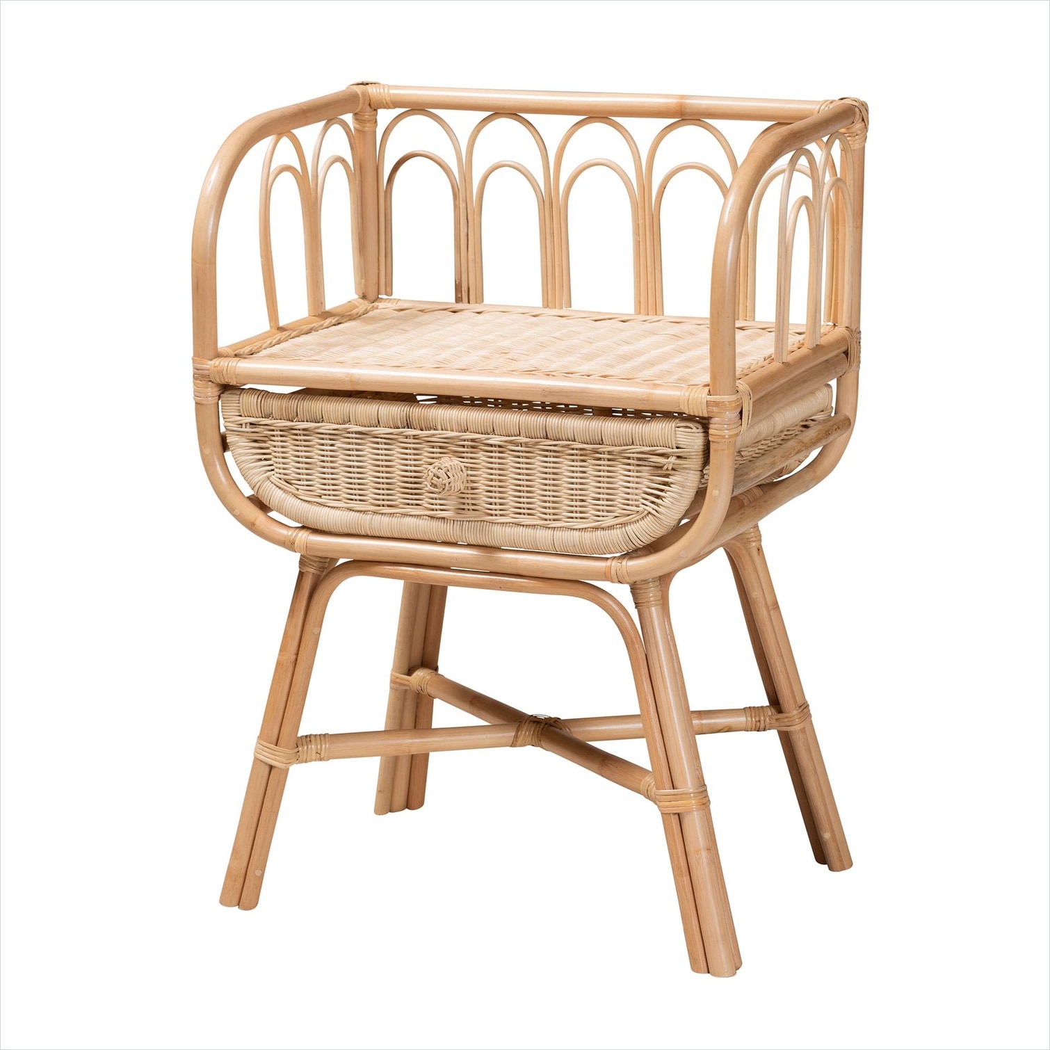 Watnature Nightstand with open shelf and drawer warm brown rattan ...