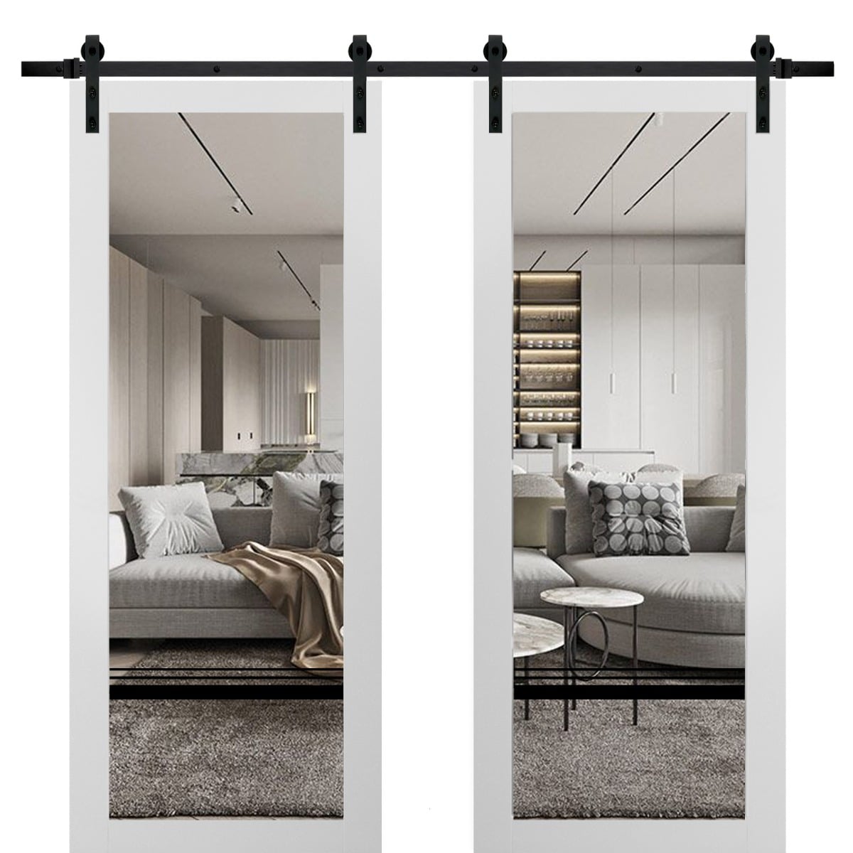 SARTODOORS Interior Double Barn Doors - Lucia 2666 White Silk -72x96 ...